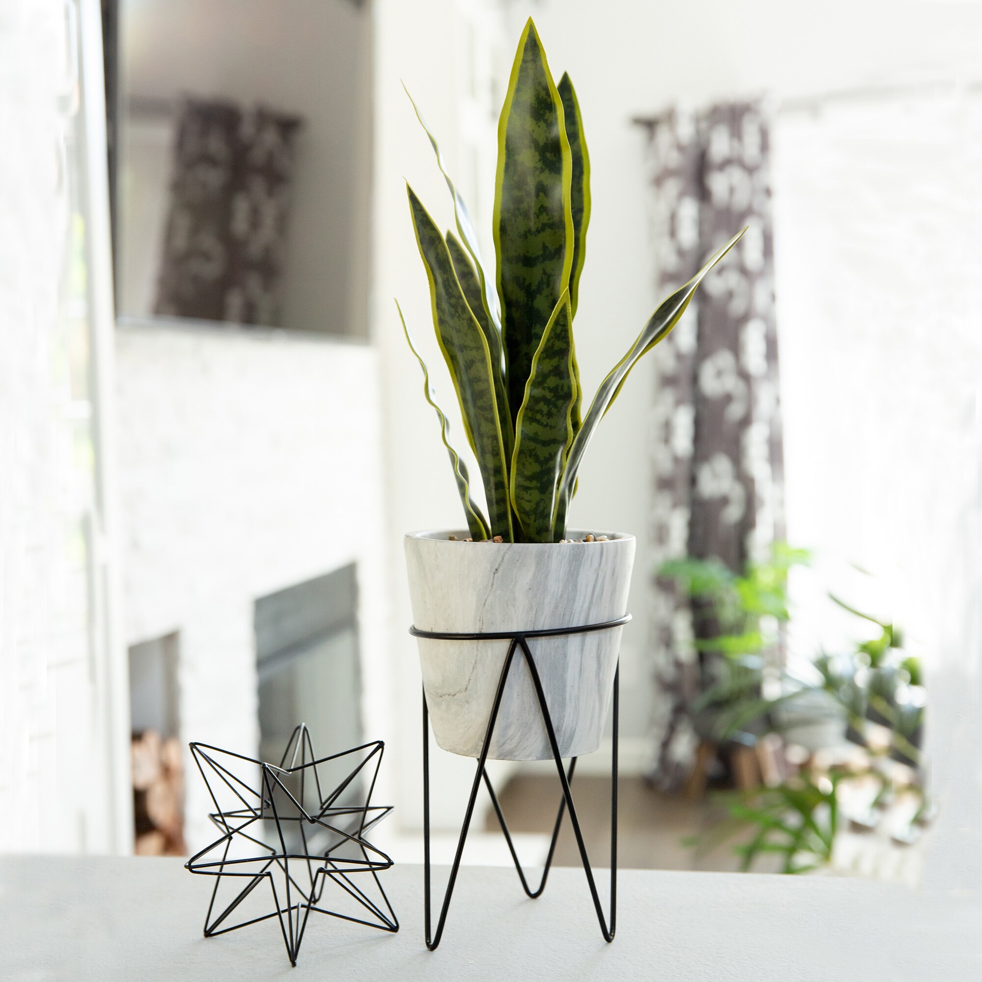 Flora Bunda 21-in Marble Indoor Desktop Snake Plant Artificial Plant in ...