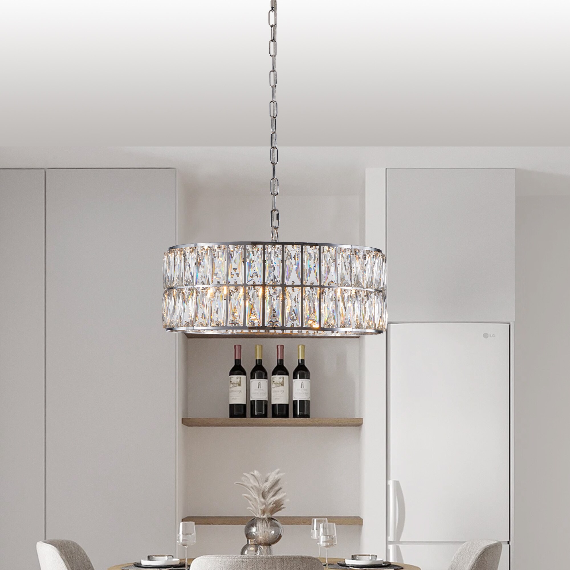 LUXEYARD Modern Crystal Drum Chandelier 6 Light Pendant Lighting ...