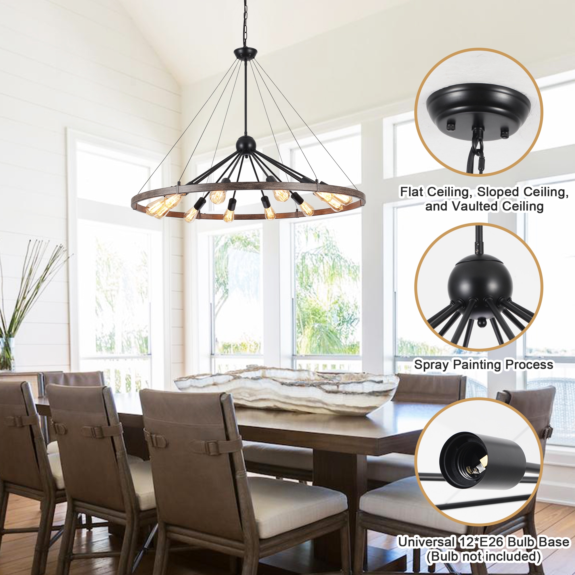 Zjvaive 43.3-inch 12-Light Matte Black And Brown Modern Unique Design ...