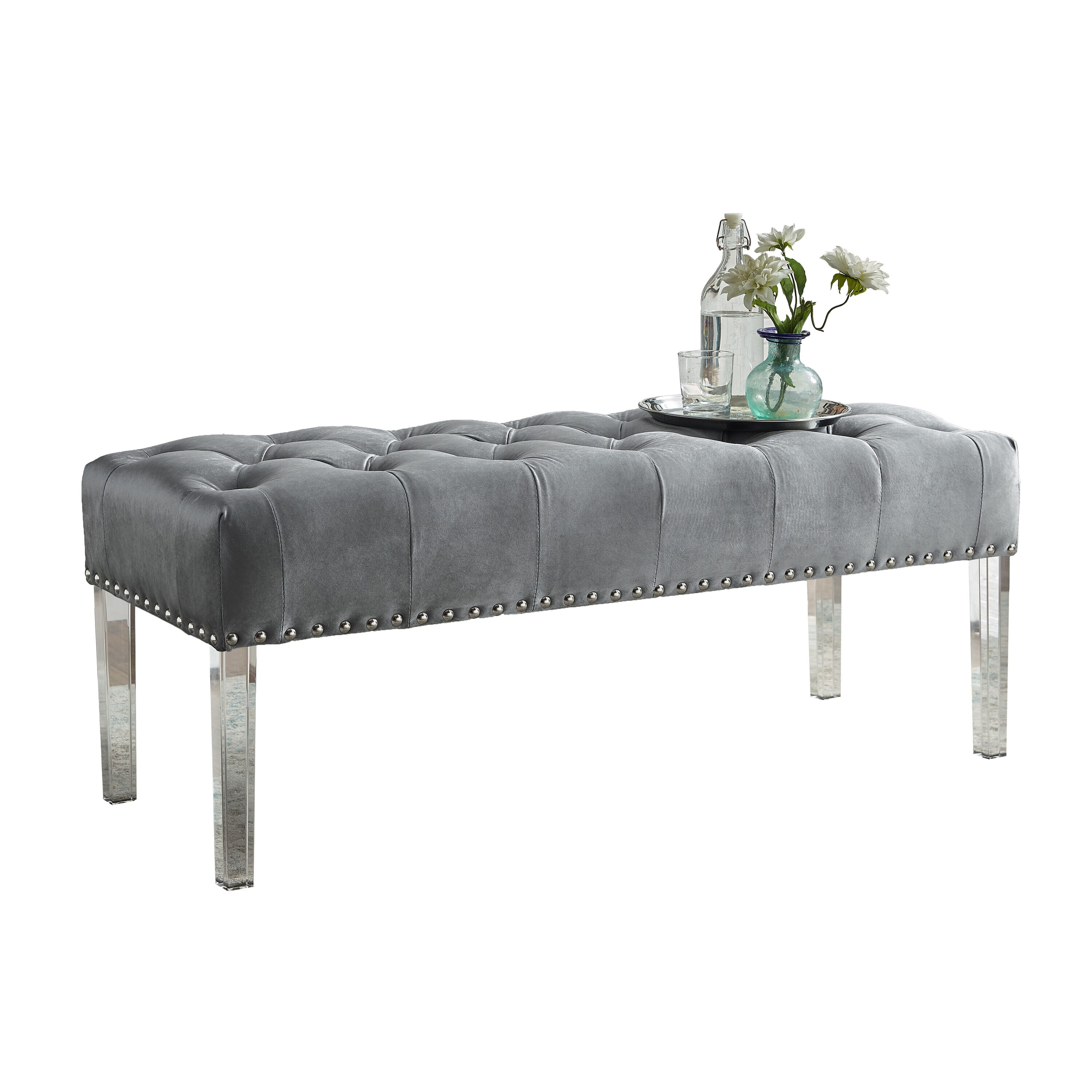 Roundhill Furniture Valley Modern Grey Accent Bench 49-in x 19-in x 19 ...
