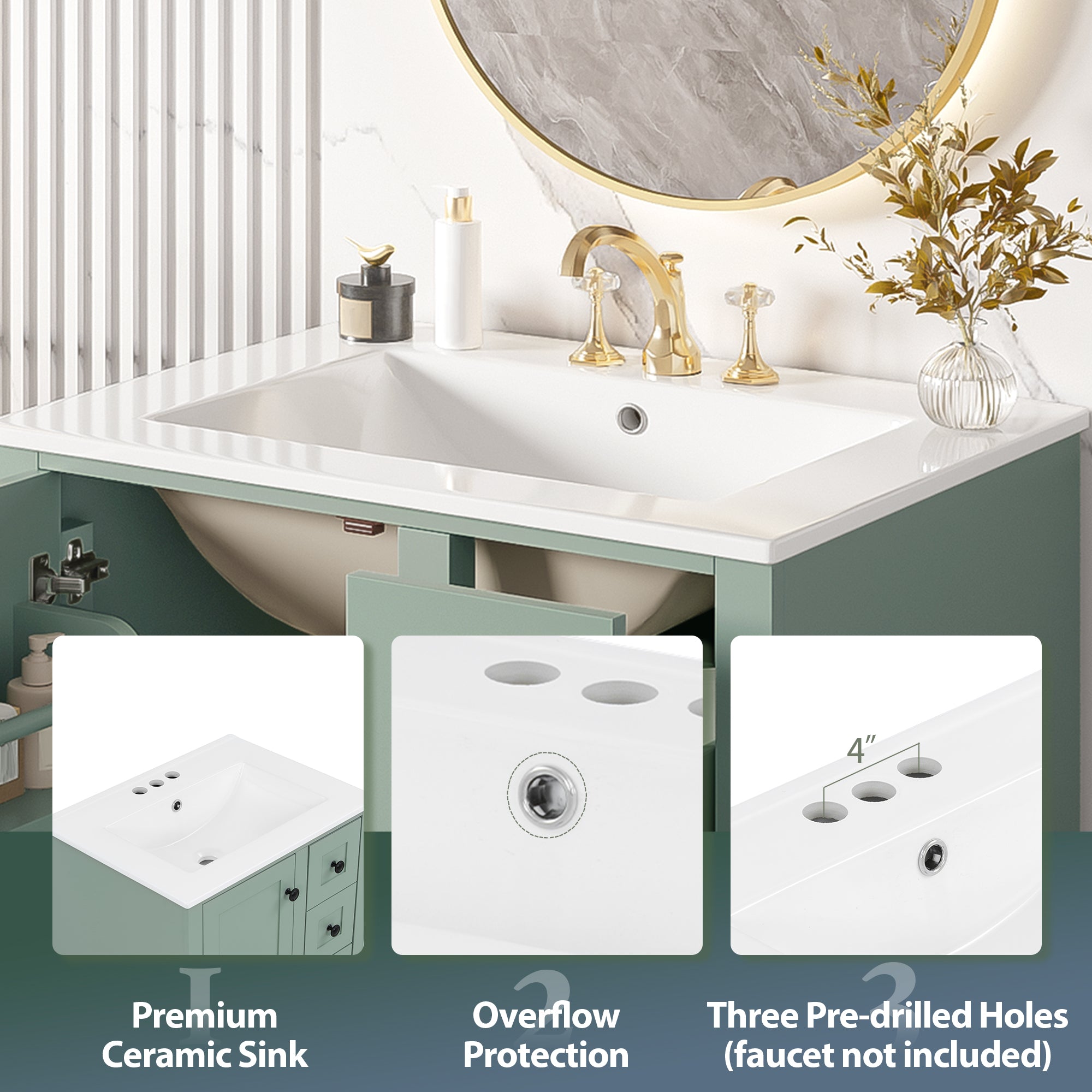 Vanityfus Green 24-in Bathroom Vanity Single Sink Combo Ceramic Top 1 ...