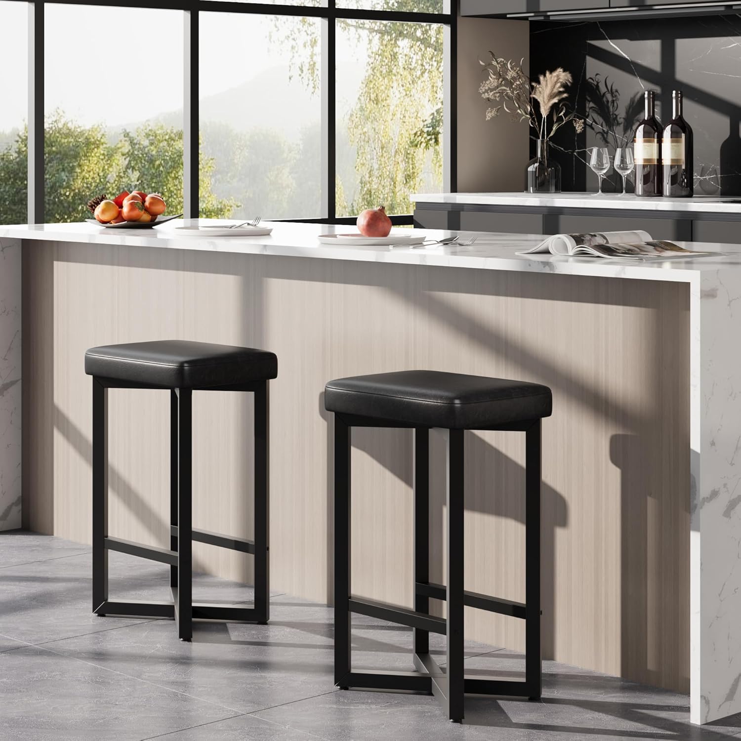 GAOMON Set of 2 Counter Height 25 Inch Backless Bar Stools Upholstered ...