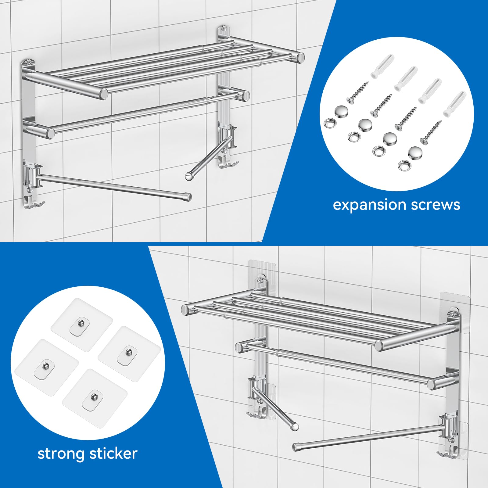 Lovav Rotating Towel Bar 2 Tier Expandable Bathroom Storage Rack SUS304 ...