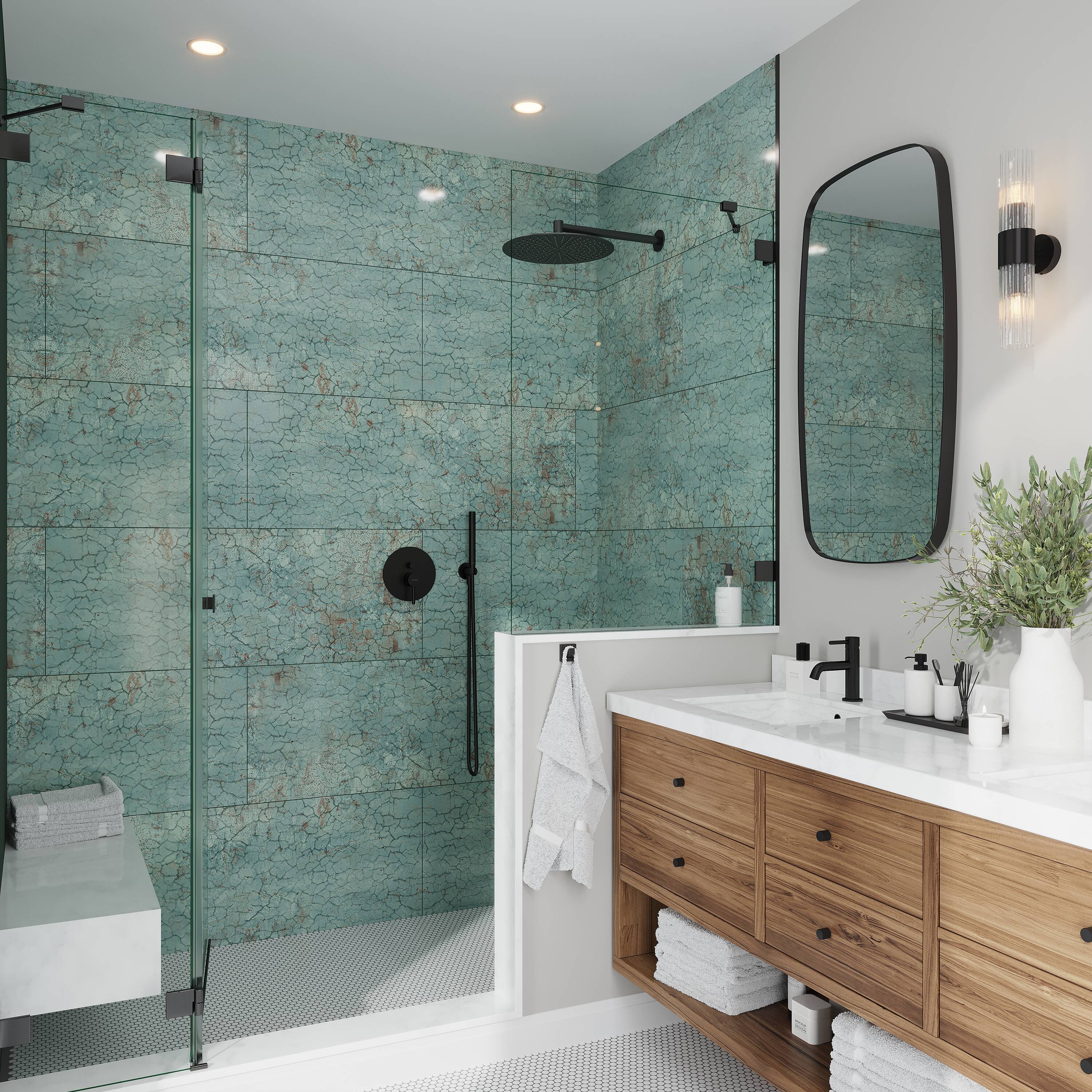 Apollo Tile Sample - Nimbus Viridian Green 4-in x 5-in Polished Ceramic ...