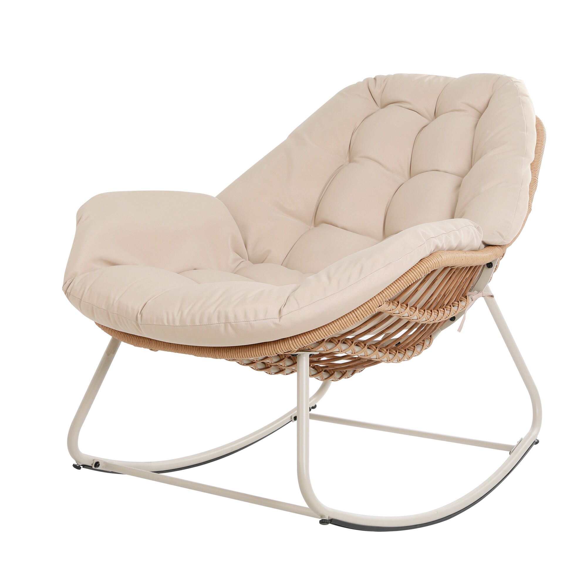 UPHA Rocking Chair Wicker Beige Metal Frame Rocking Chair with Off ...