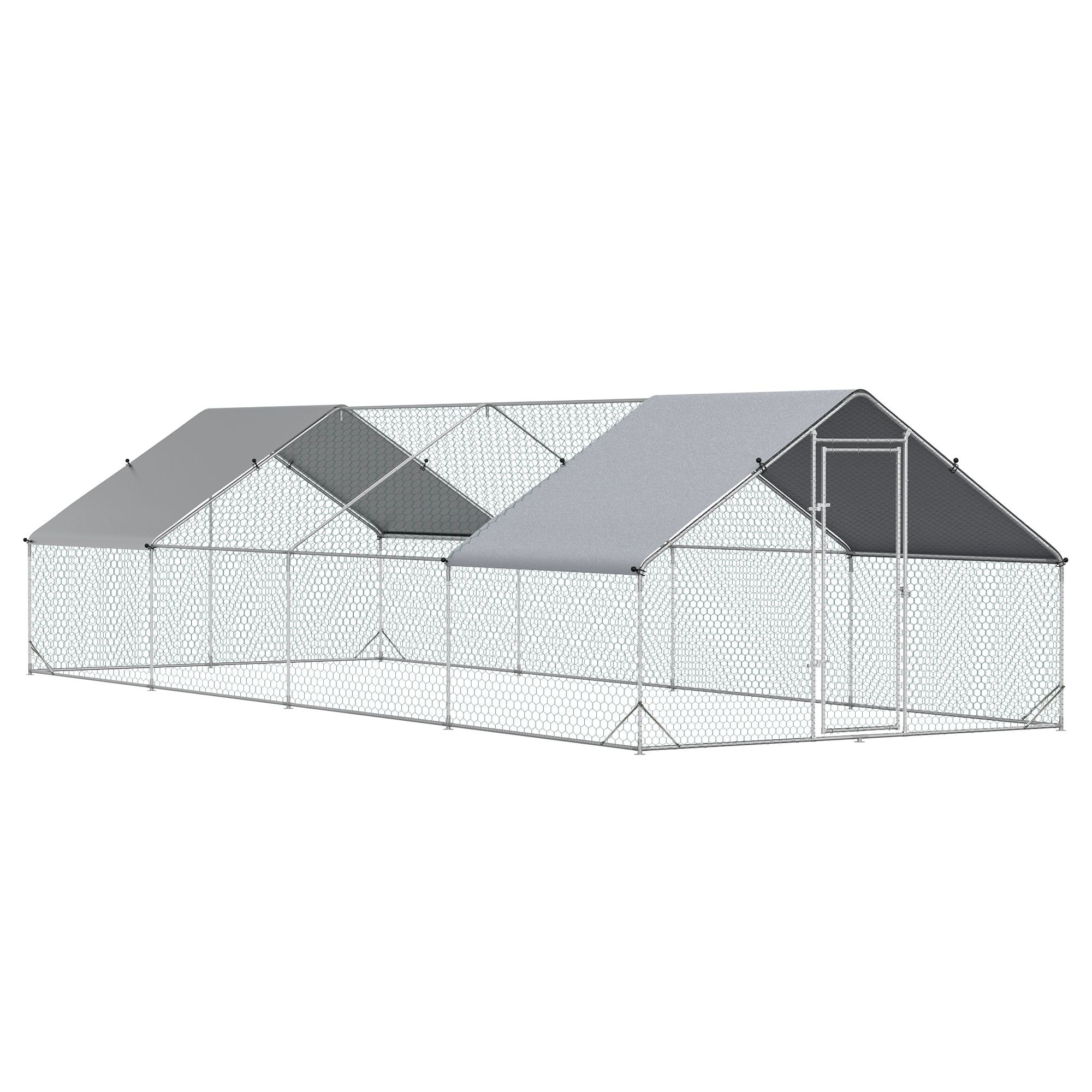 JUSHUA 10ft x 26ft x 6 1/2ft Large Metal Chicken Coop with Run Walk-in ...