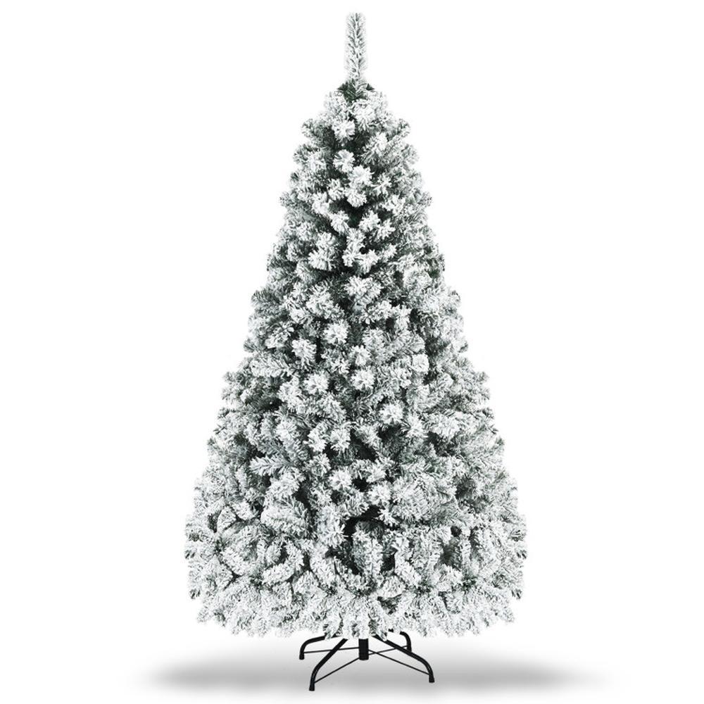 BABOOM 6 FT Pre-Lit Premium Snow Flocked Hinged Artificial Christmas ...