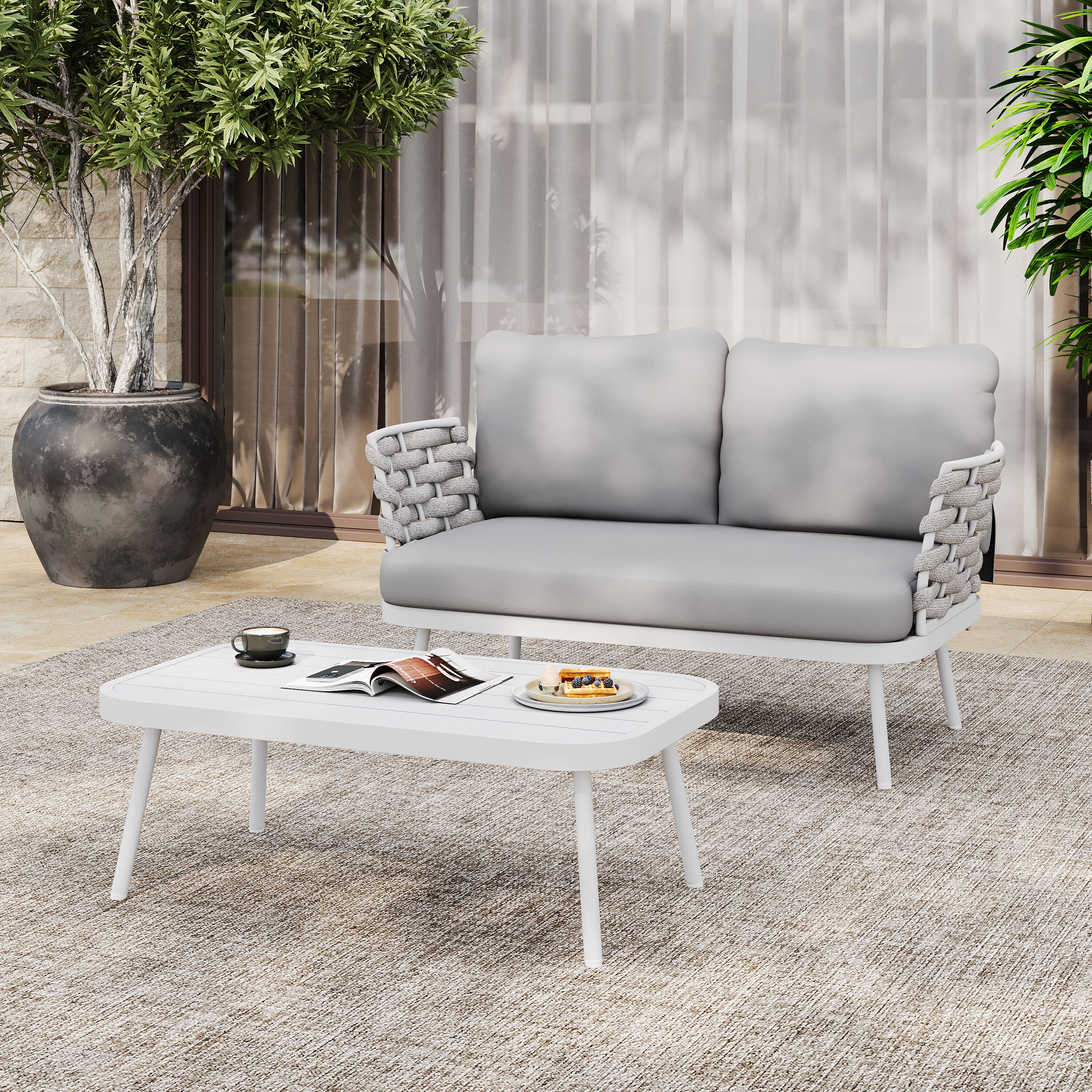 Christopher Knight Home Mariano Modern Rope and Metal Patio Loveseat ...