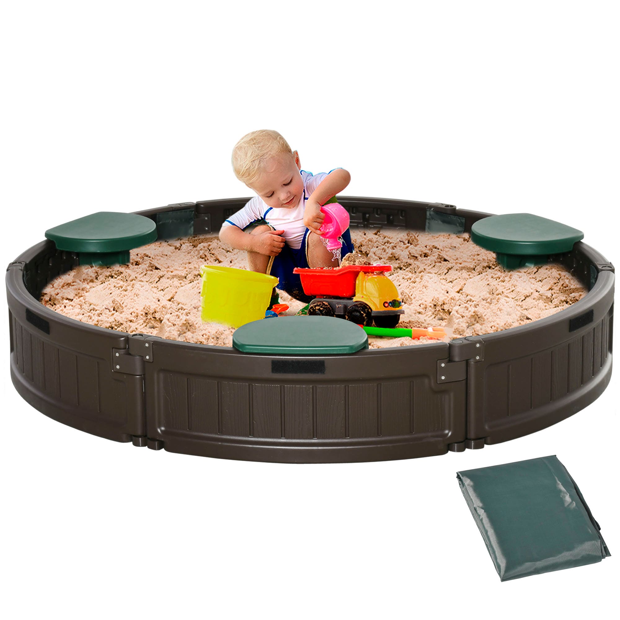 Outsunny Kids Outdoor Round Sandbox with Cover Garden Bed Easy Assembly ...