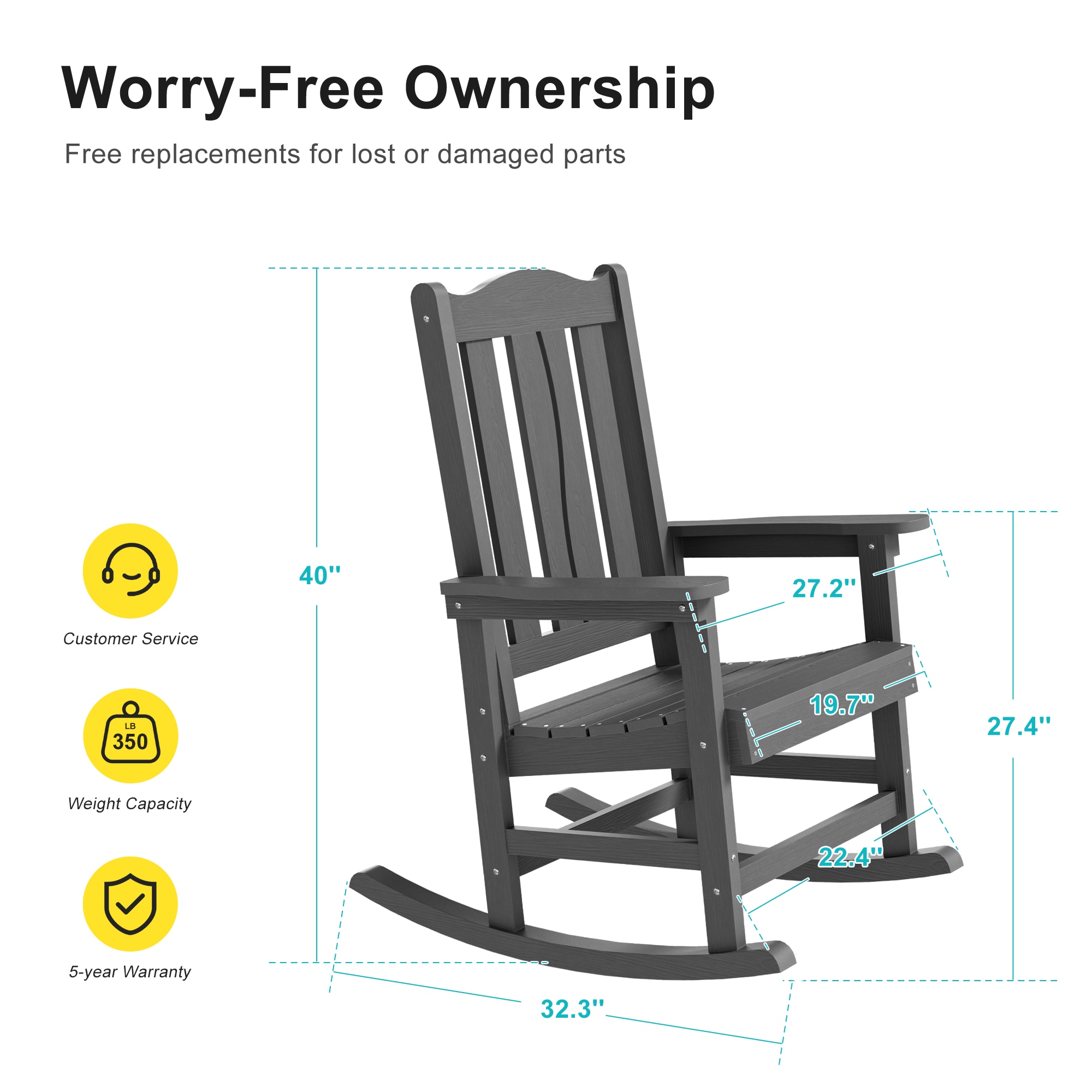 Livewood Classic Rocking Chair Gray HDPE Frame Rocking Chair with Slat ...