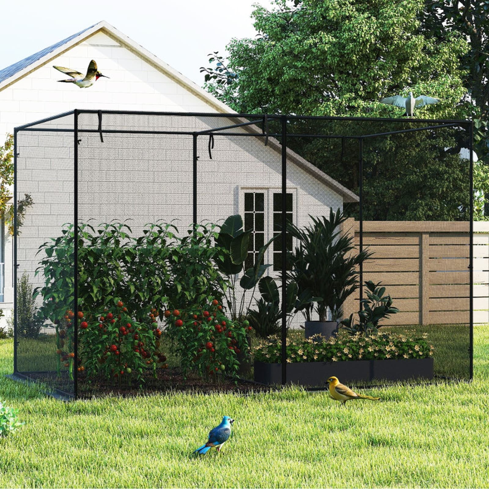 SUGIFT 10-ft x 6.5-ft x 6.5-ft Crop Cage with 6 Ground Nails Tear ...