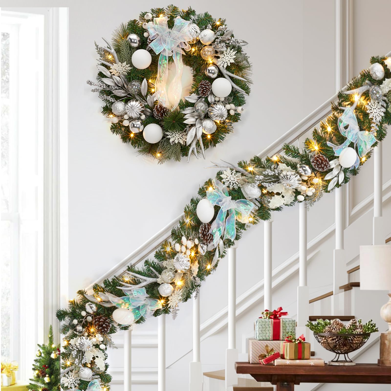 Garvee 6 ft Prelit Christmas Garland Artificial Rattan Flower Snowflake ...