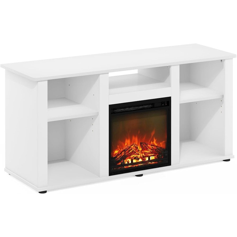 FurniFact White 55 Inch Fireplace TV Stand with Five Shelves and ...