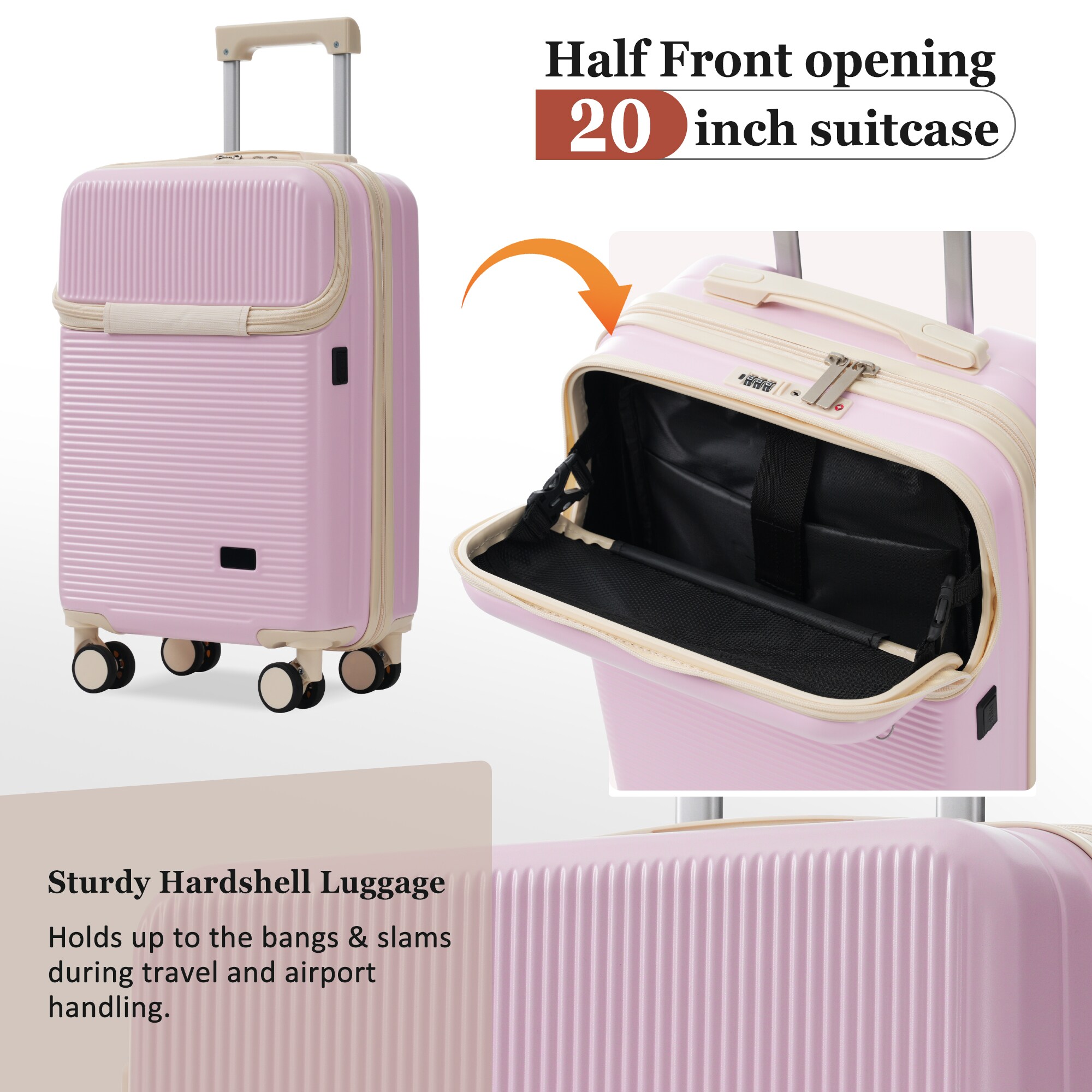 LUXEYARD 5 Piece Hardside Carry On Luggage Set with Half Opening USB ...
