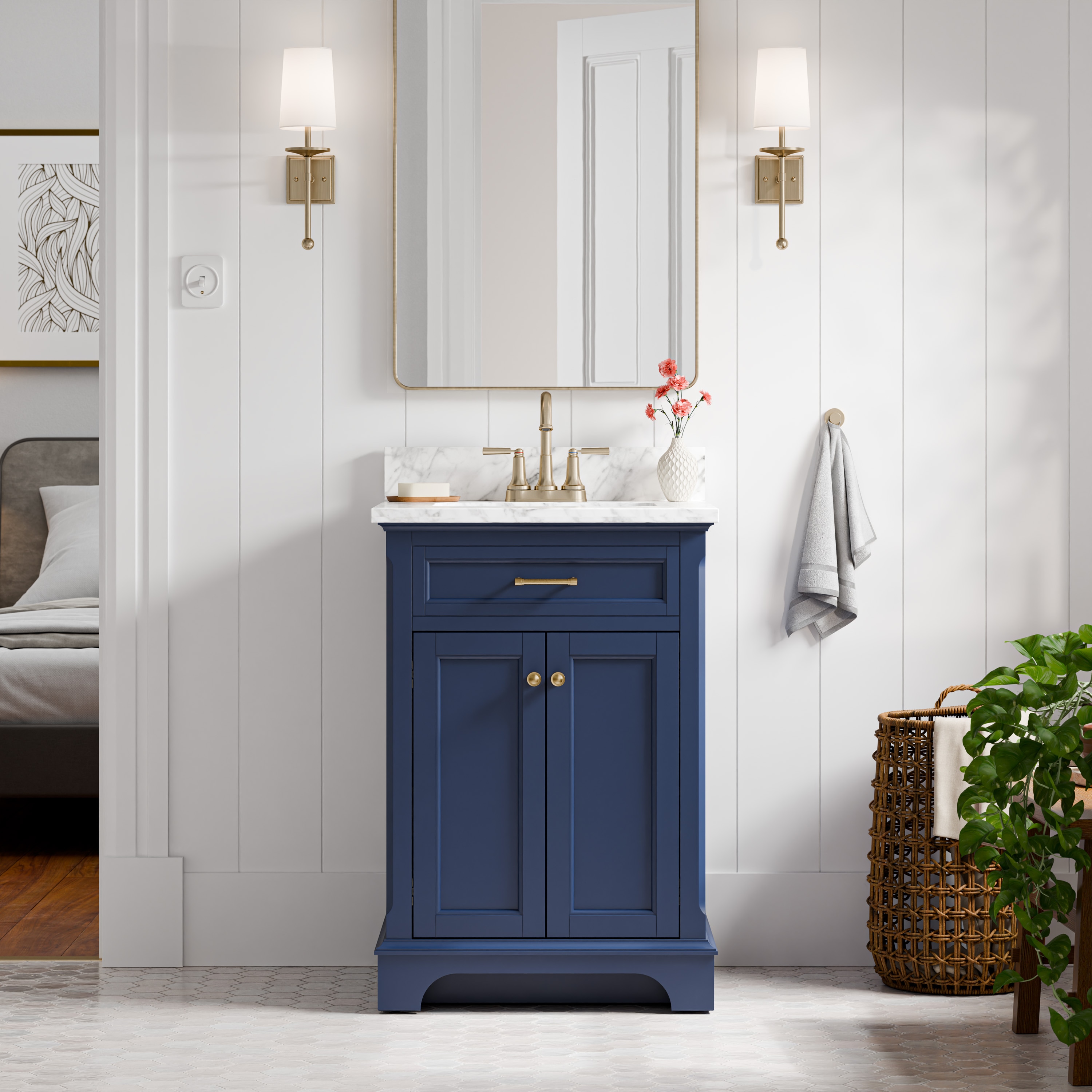 allen + roth Roveland 24-in Royal Navy Undermount Single Sink Bathroom ...