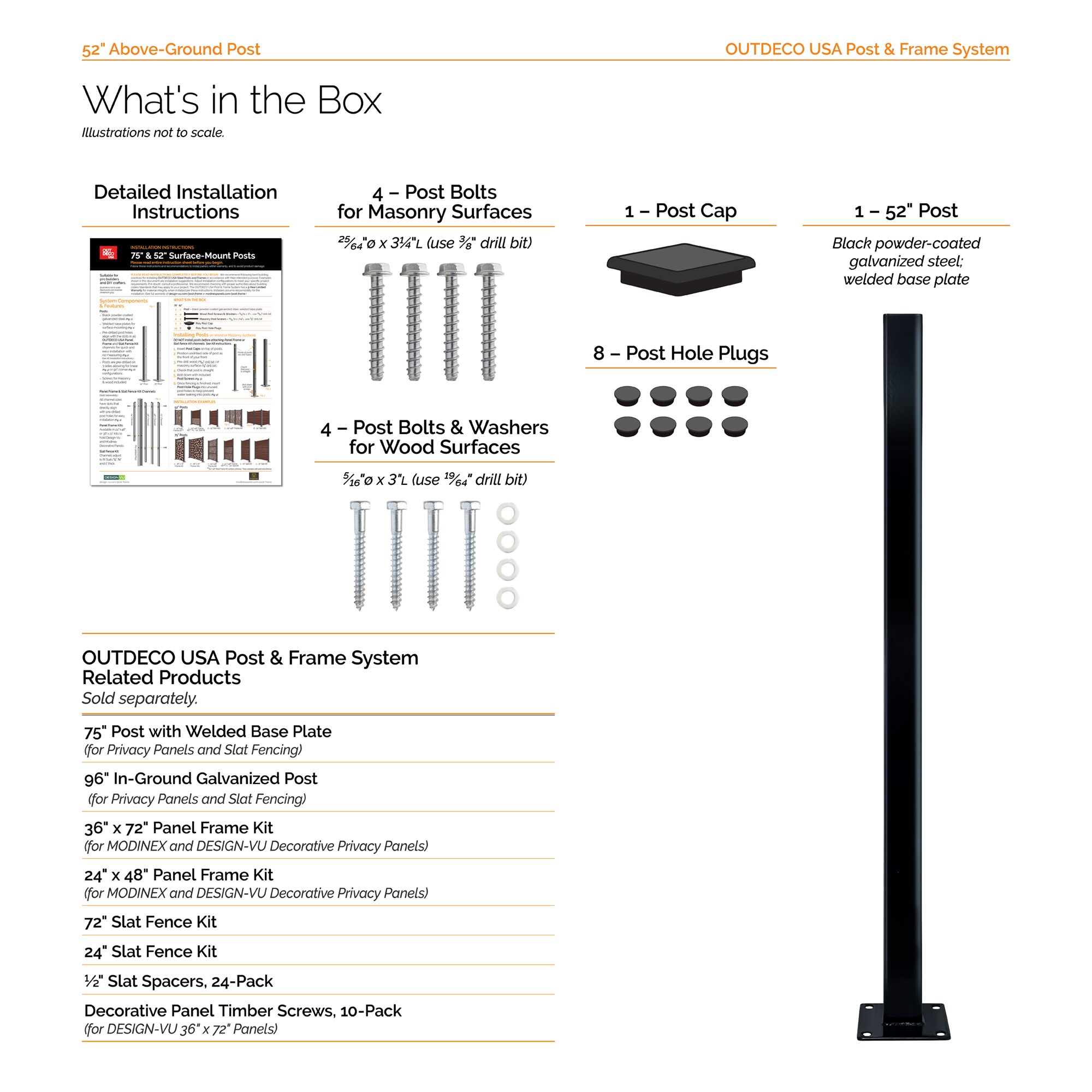 OUTDECO 52 in. Above Ground Fence Post with Welded Base Plate 4-1/3-ft ...