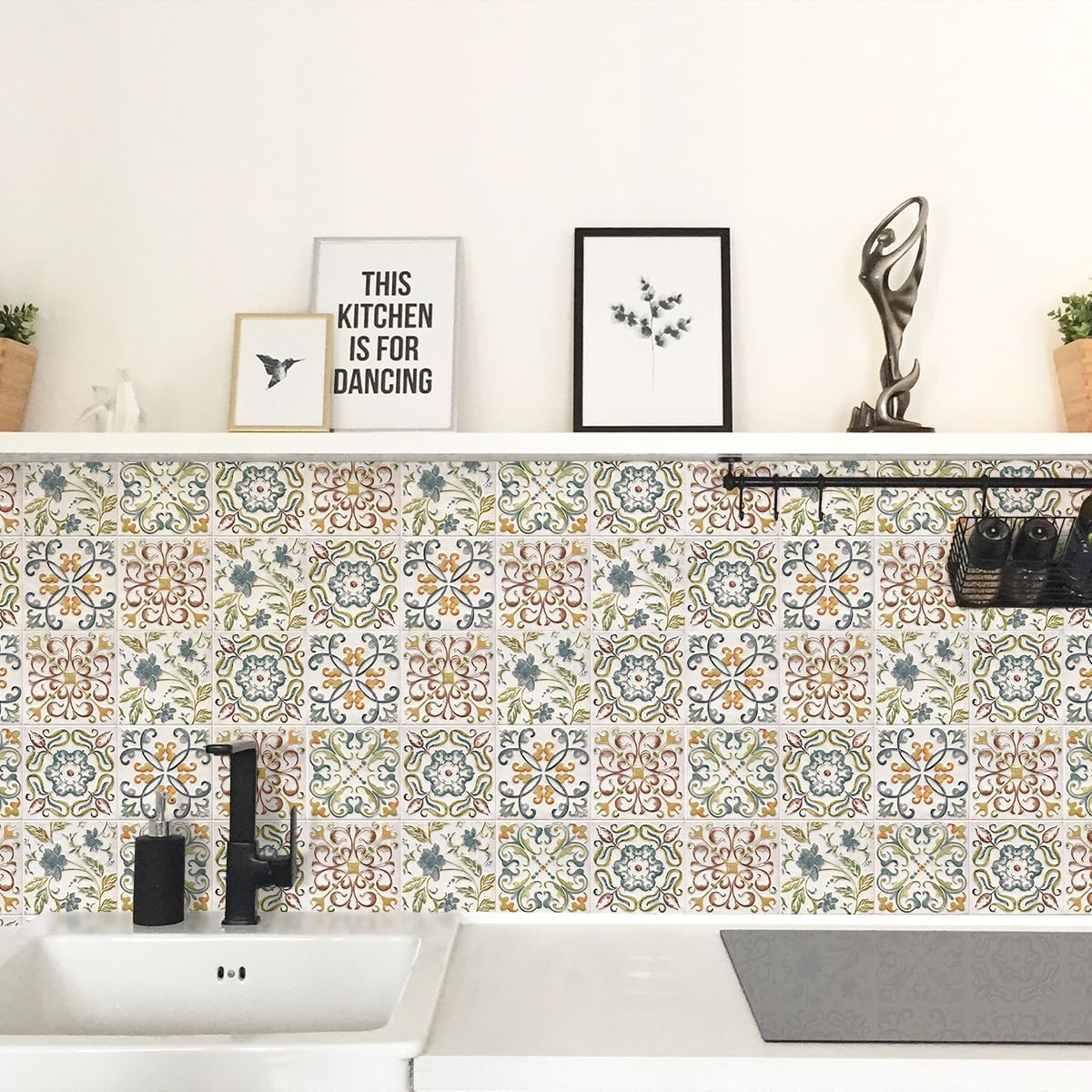 VEELIKE Bohemian Wallpaper Peel and Stick Faux Tile Contact Paper 17 in ...