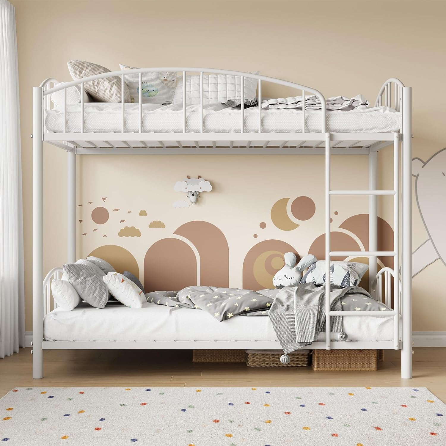 Garvee Bunk Bed Twin Over Twin with Stairs and Arched Guardrail Sturdy ...