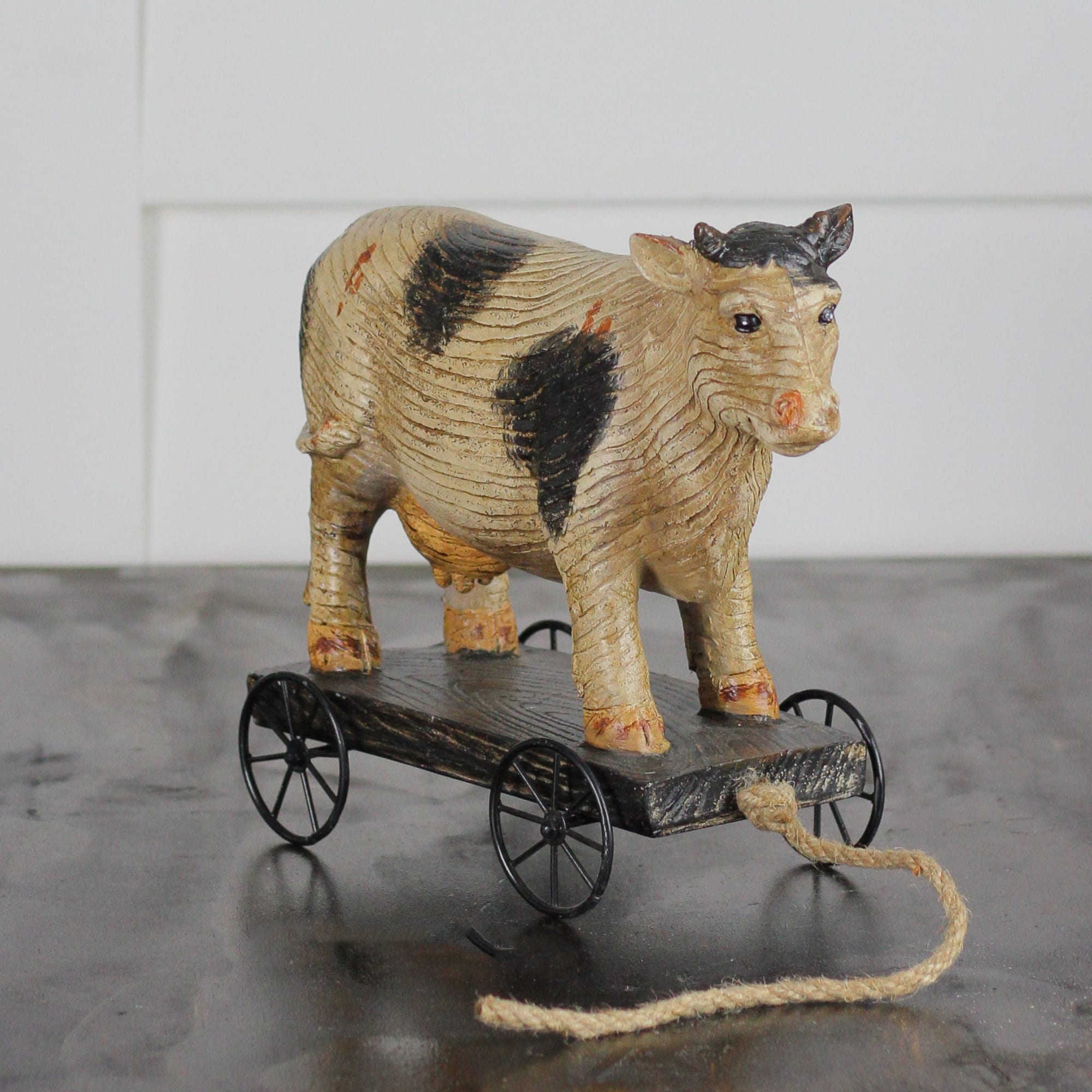Northlight 10.25 inch Black and White Wood Textured Cow on Cart Outdoor ...