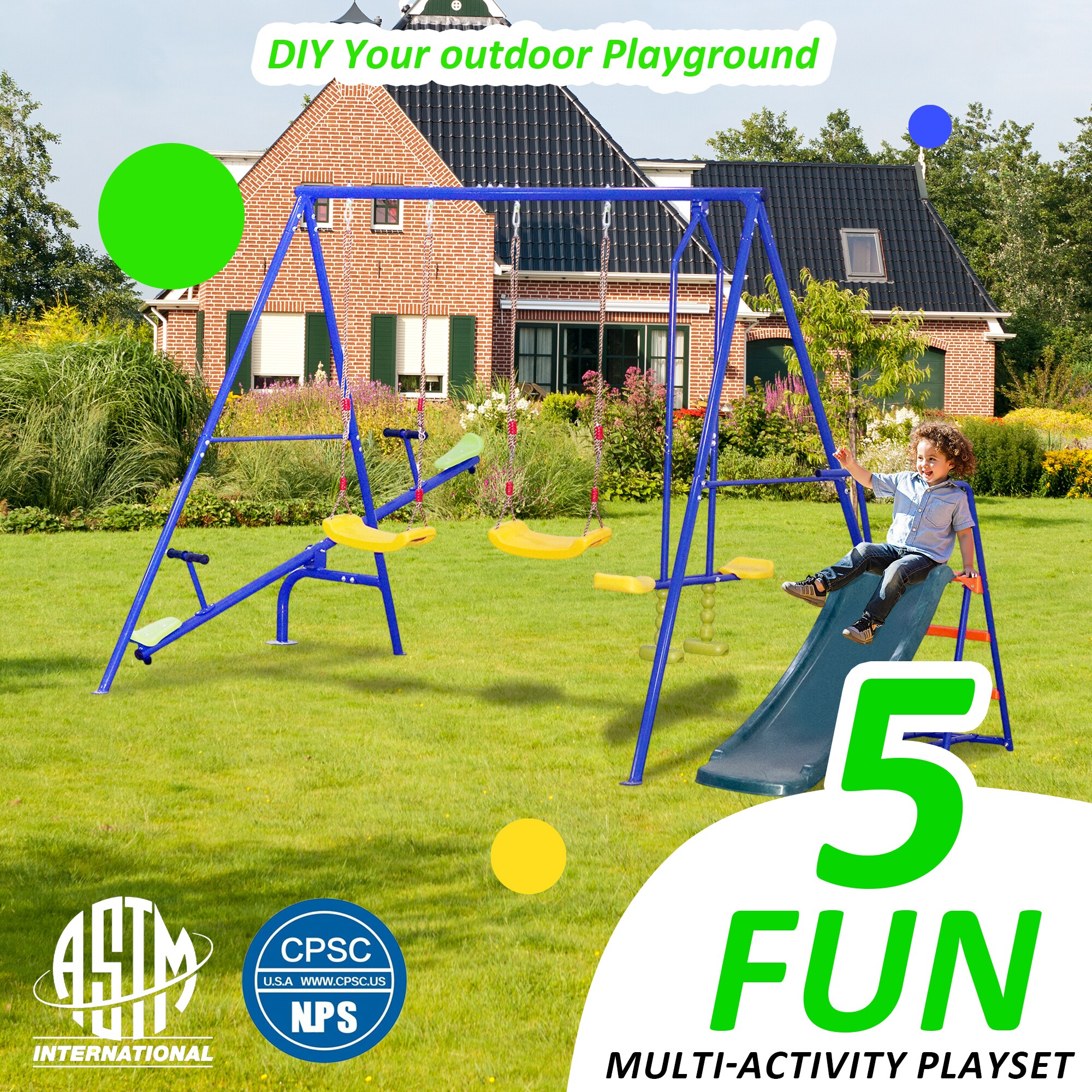 Fun Orange Kids Residential Steel Playset with 2 Swings and Slide ...