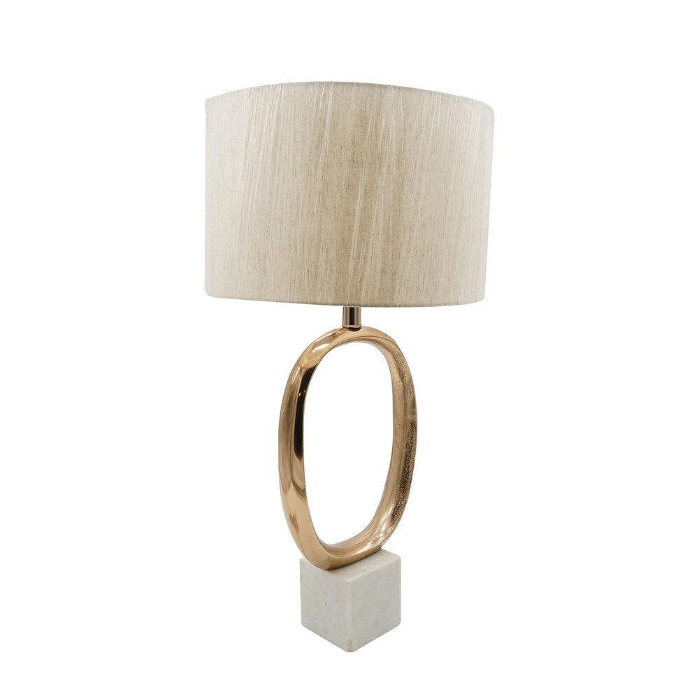 JUSHUA 14x28 inch Oval Shape Cut Out Metal Table Lamp with Cream Linen ...
