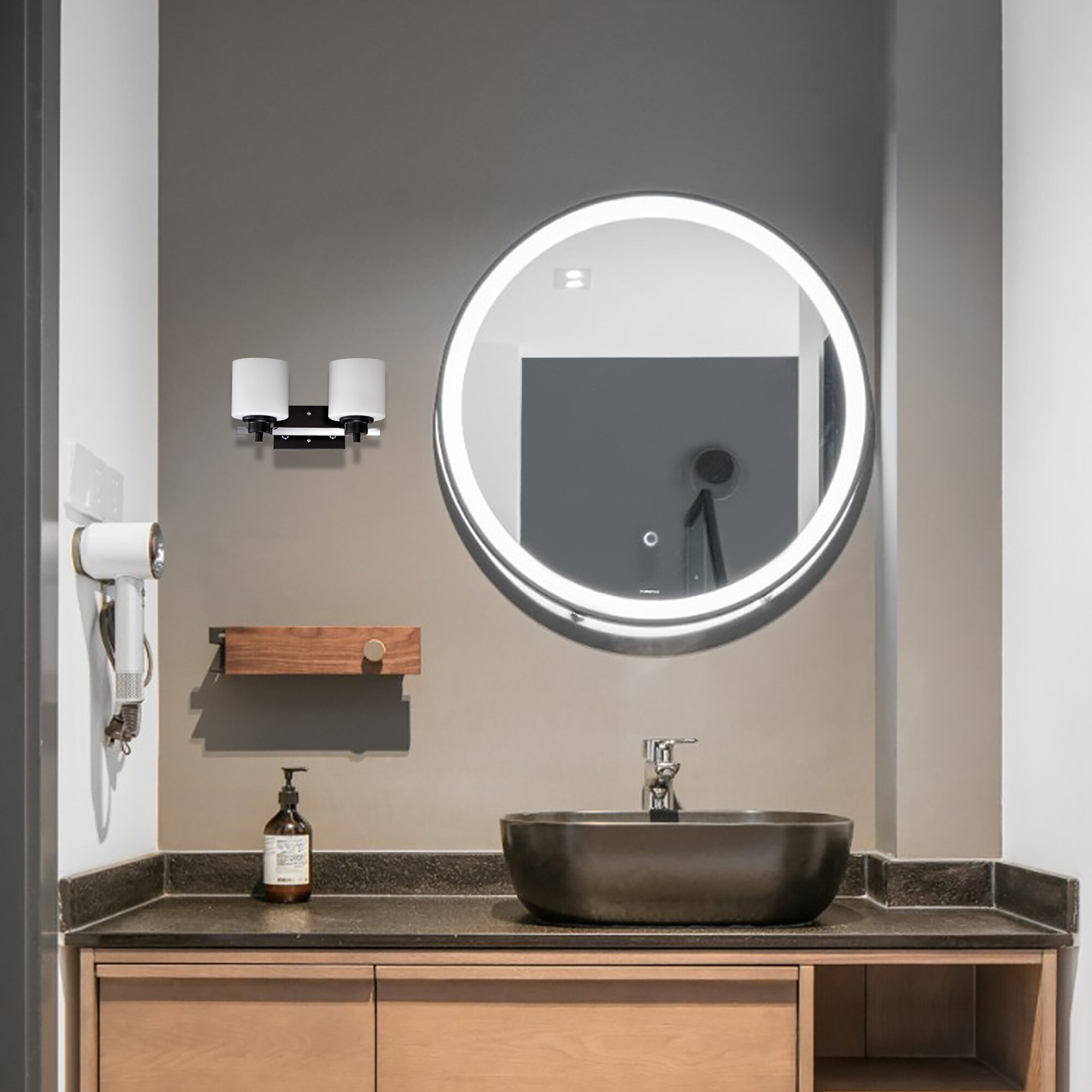 Edvivi 15-in 2-Light Brushed Black Led, Modern/Contemporary Vanity ...