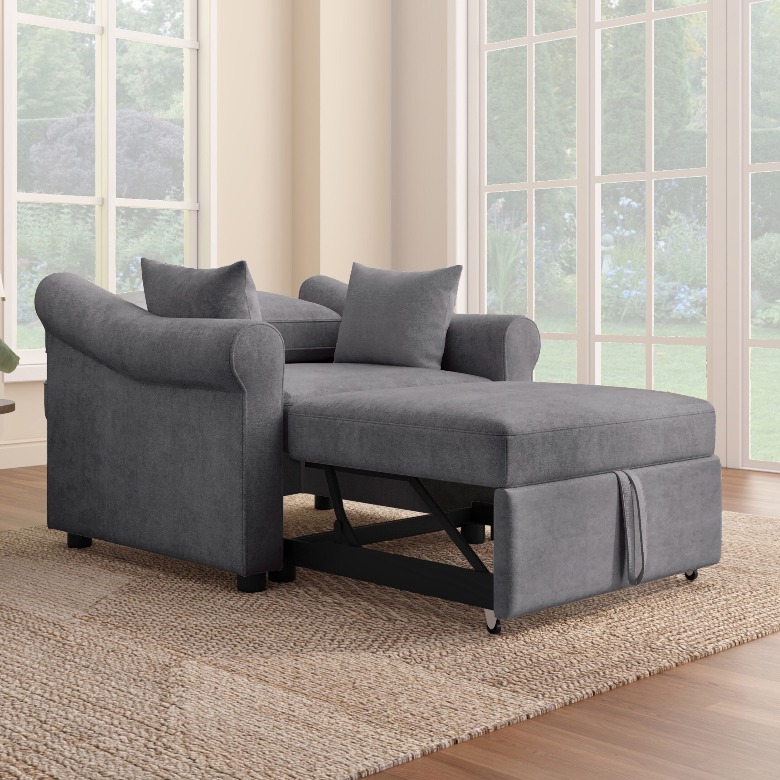 ModernLuxe Assembly Required Chenille Convertible Sleeper Chair with ...