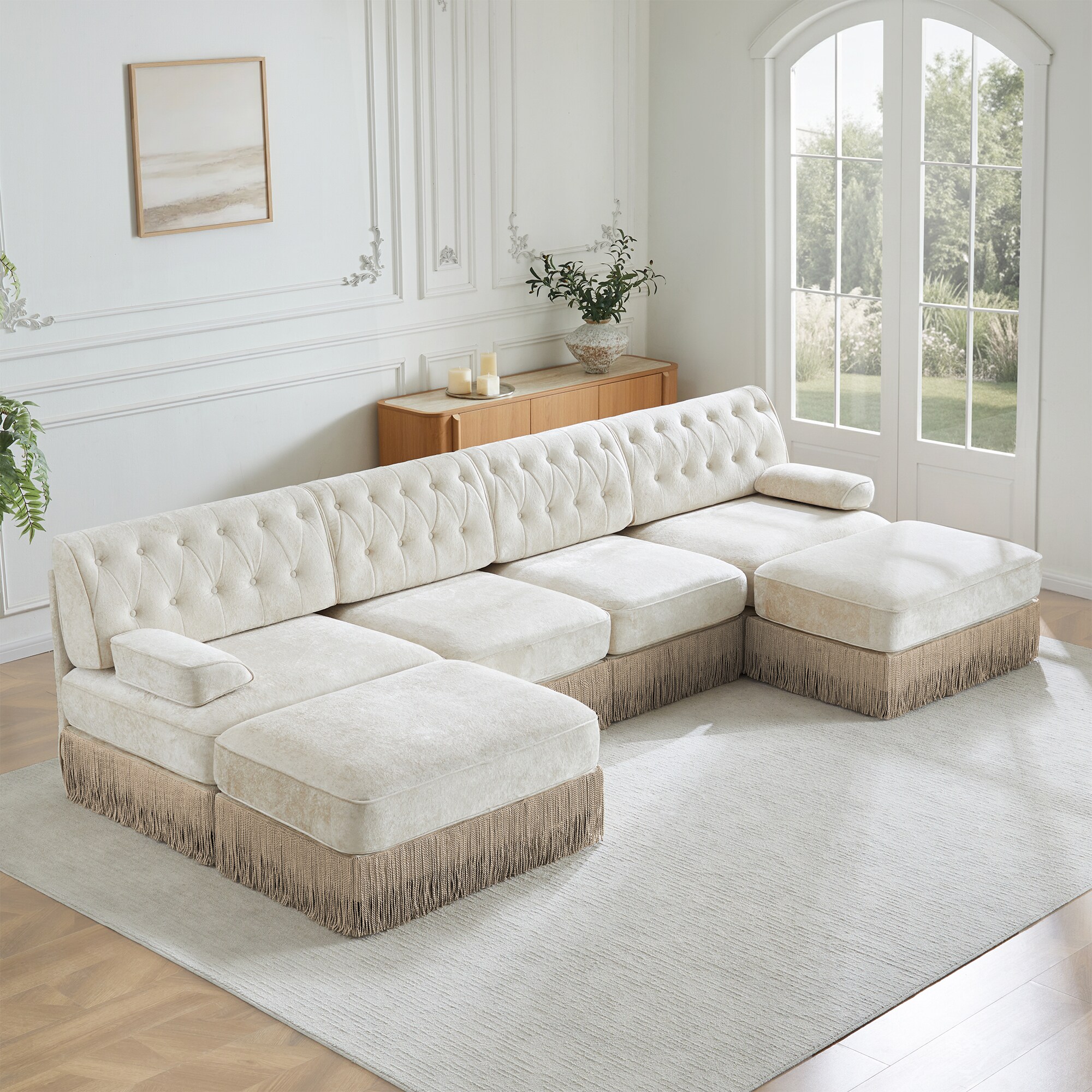 LOVMOR Modular Velvet Sectional Sofa 4 Seater Couches 2 Ottomans for ...