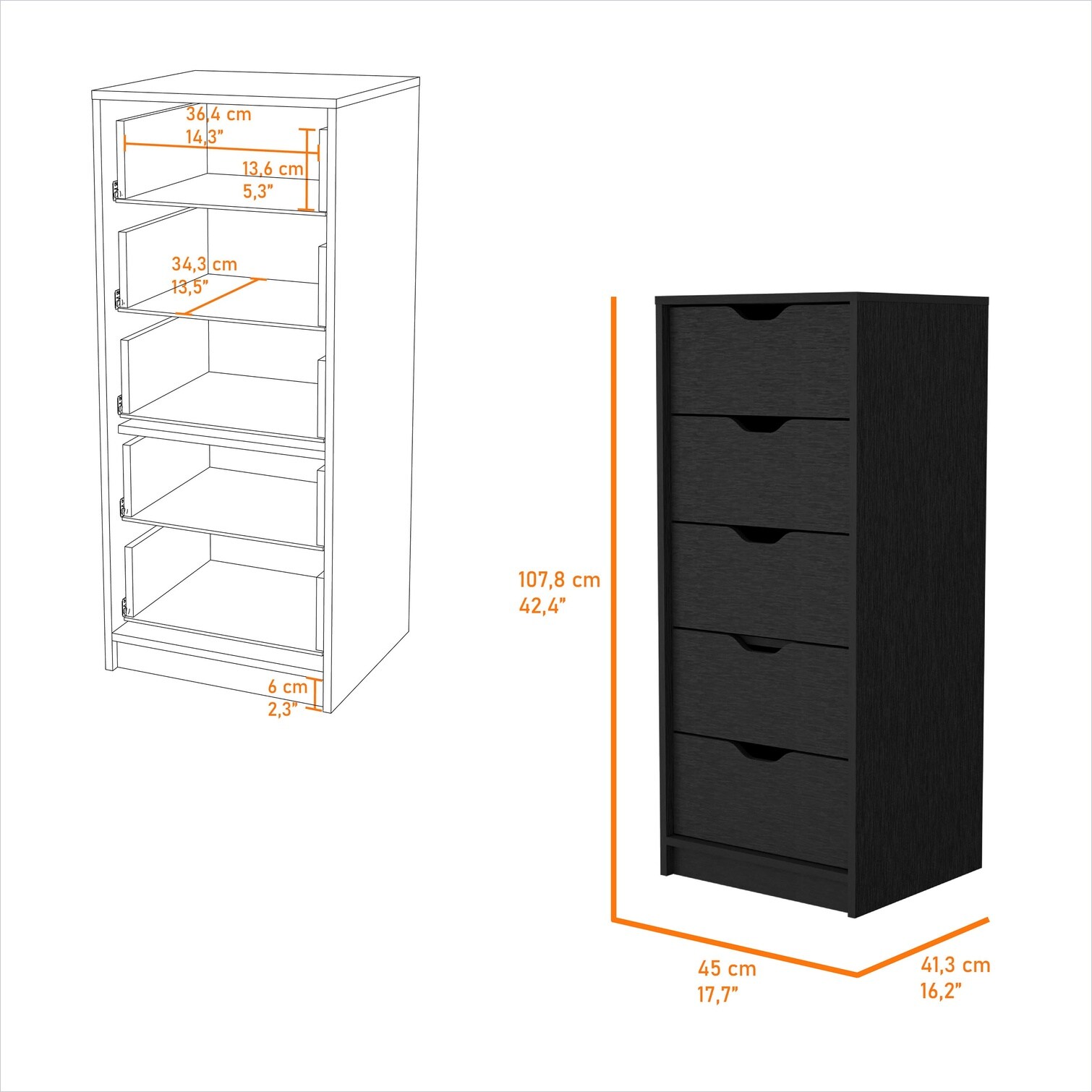 Naturefalls Particle board tall lingerie chest in deep black with 8 ...