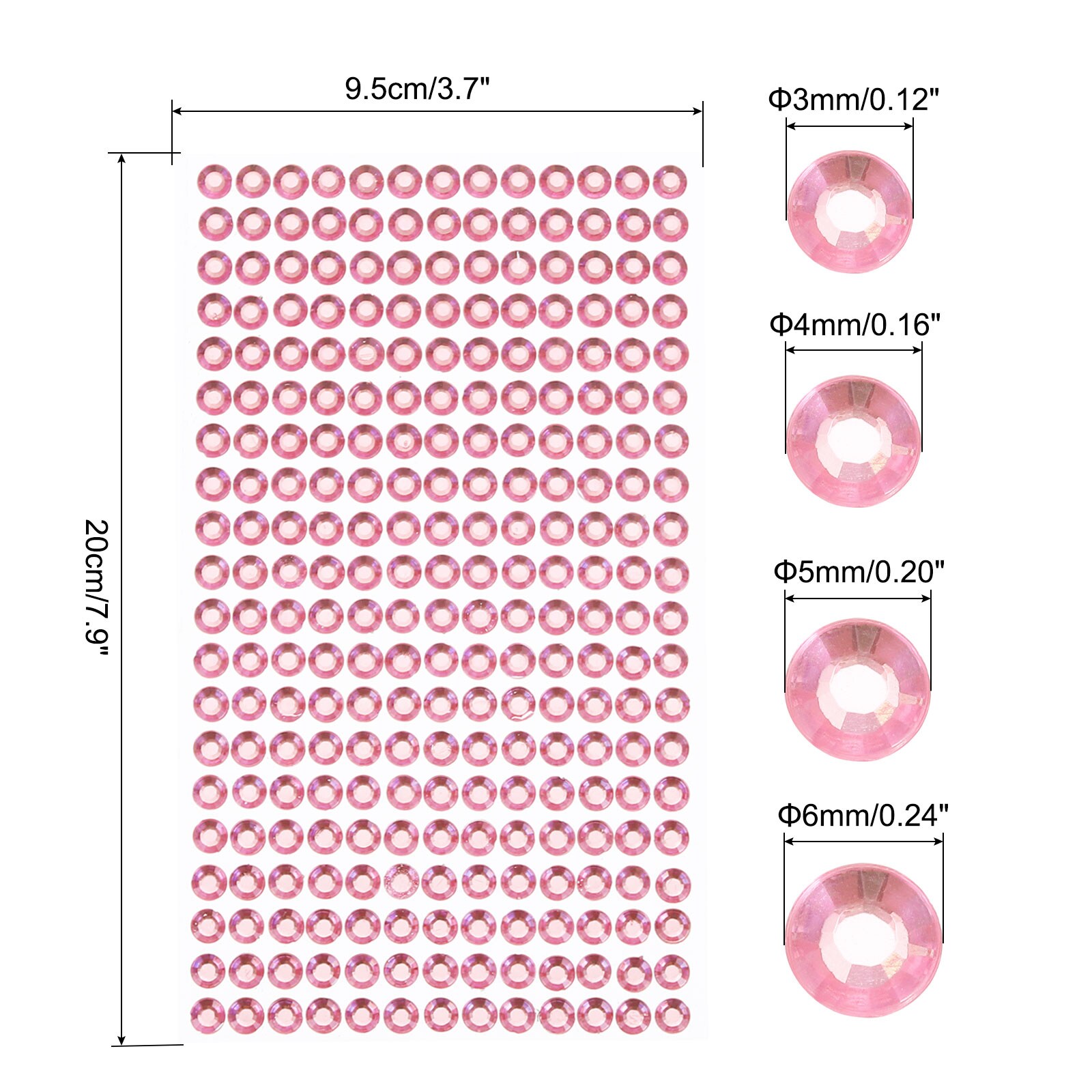 Unique Bargains 3584pcs 8 Sheets Light Pink Rhinestone Stickers 3/4/5/6 ...
