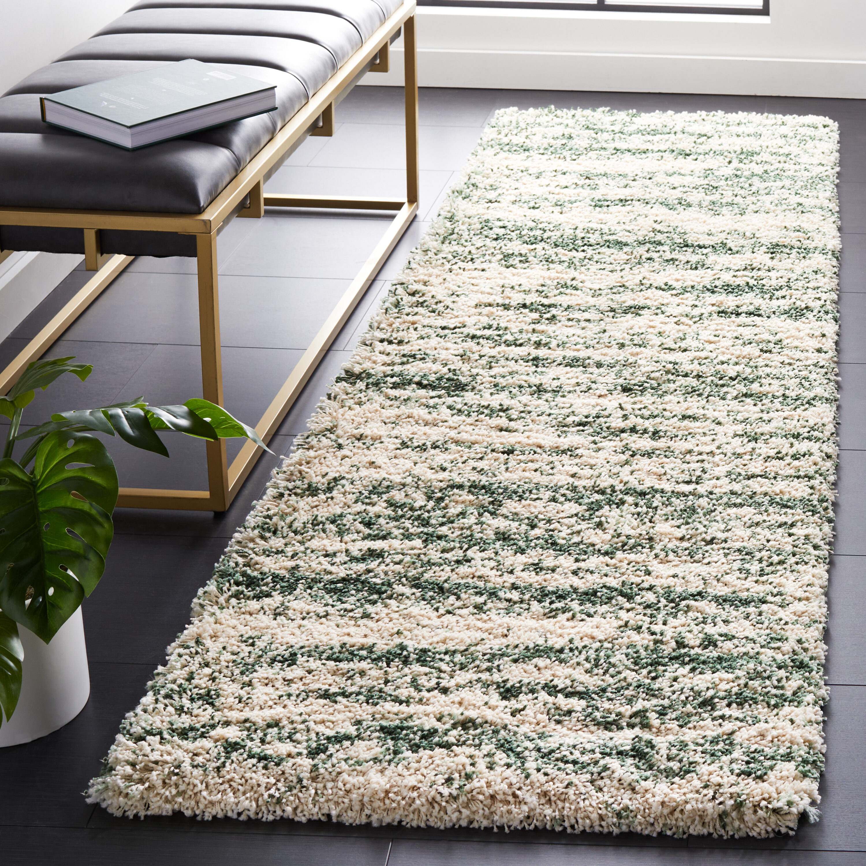 Safavieh Hudson Shag 206Y Ivory Green Shag Flokati Runner 2ft-3-in x ...