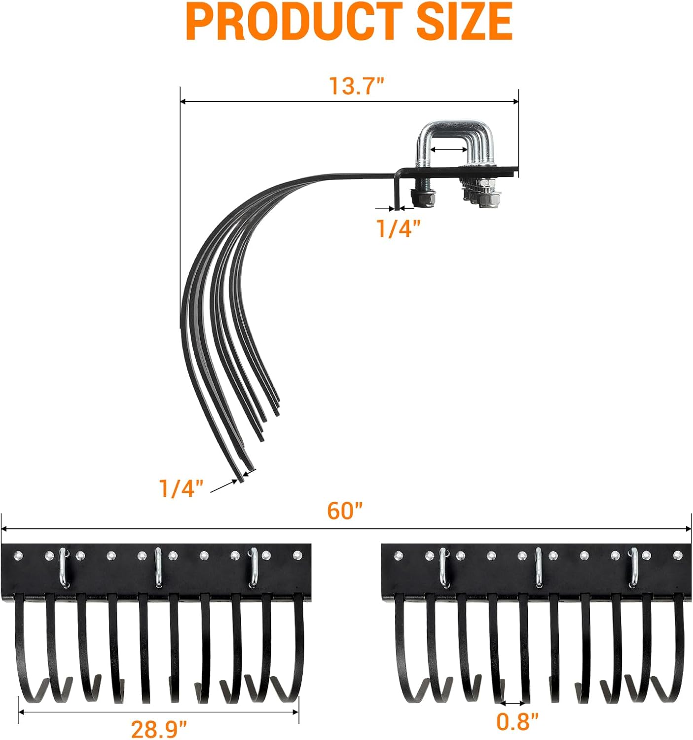 GarveeLife 60 Inch Heavy Duty Landscape Rake Attachment 20 Removable ...