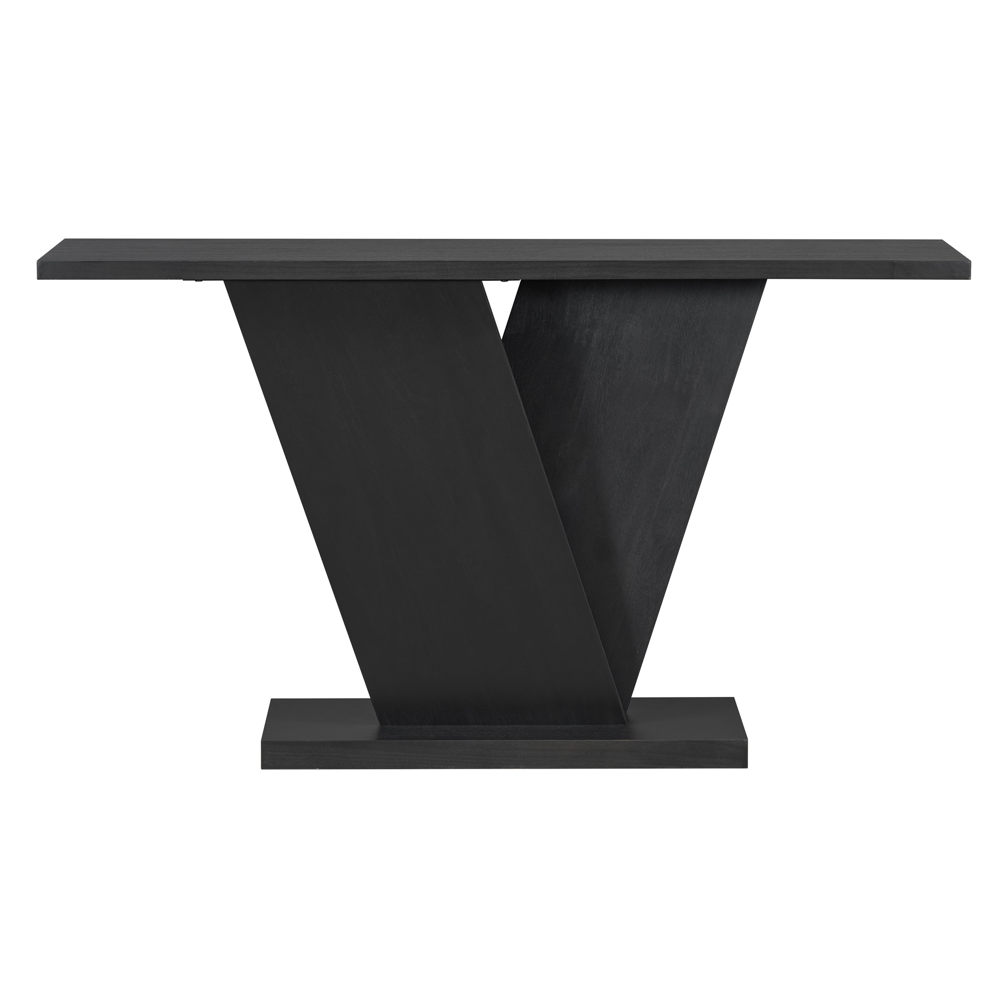 LOVMOR Console Table with Natural Wood Veneer V-Base Design for Classic ...