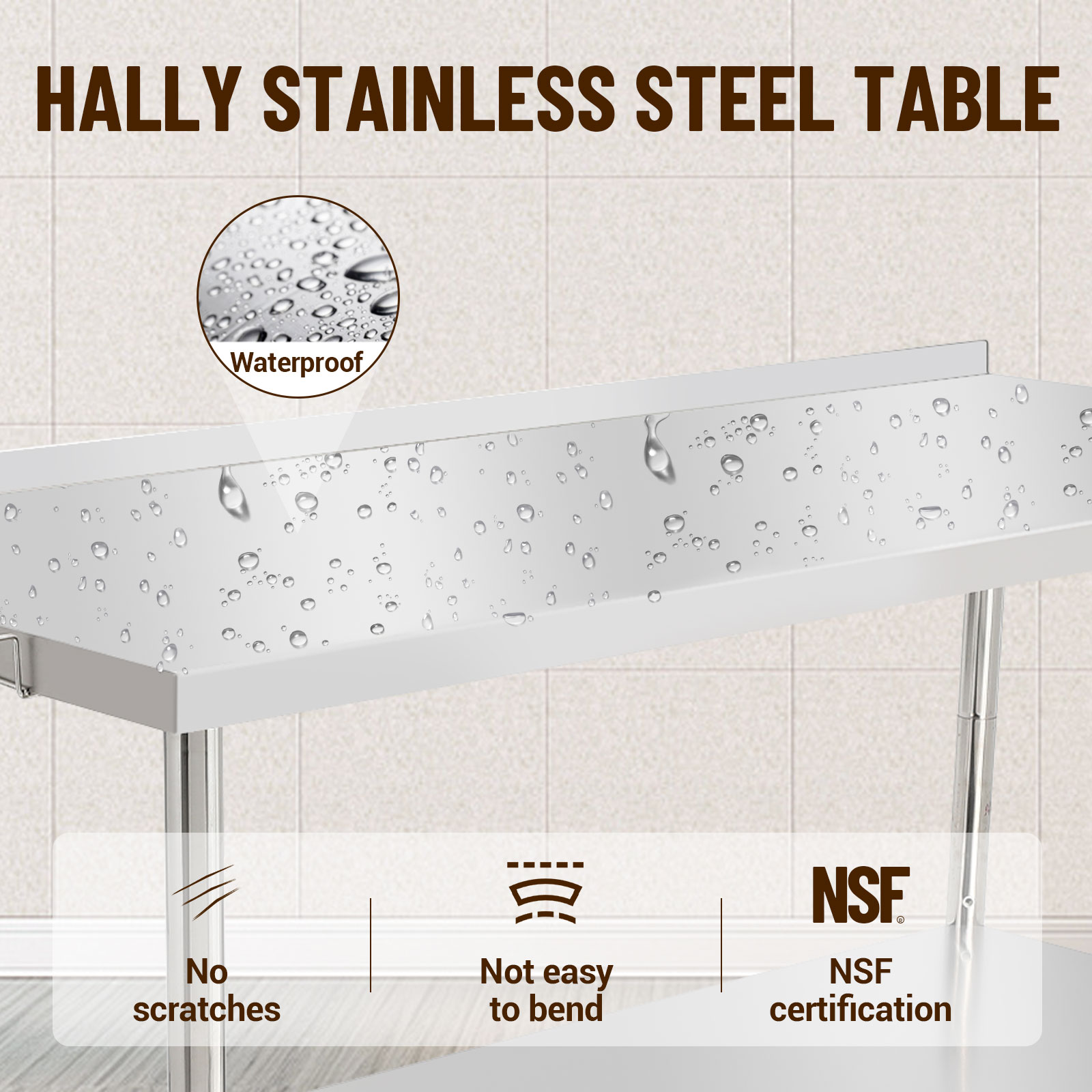 GarveeLife Stainless Steel Work Table 72 x 30 with Wheels Backsplash ...