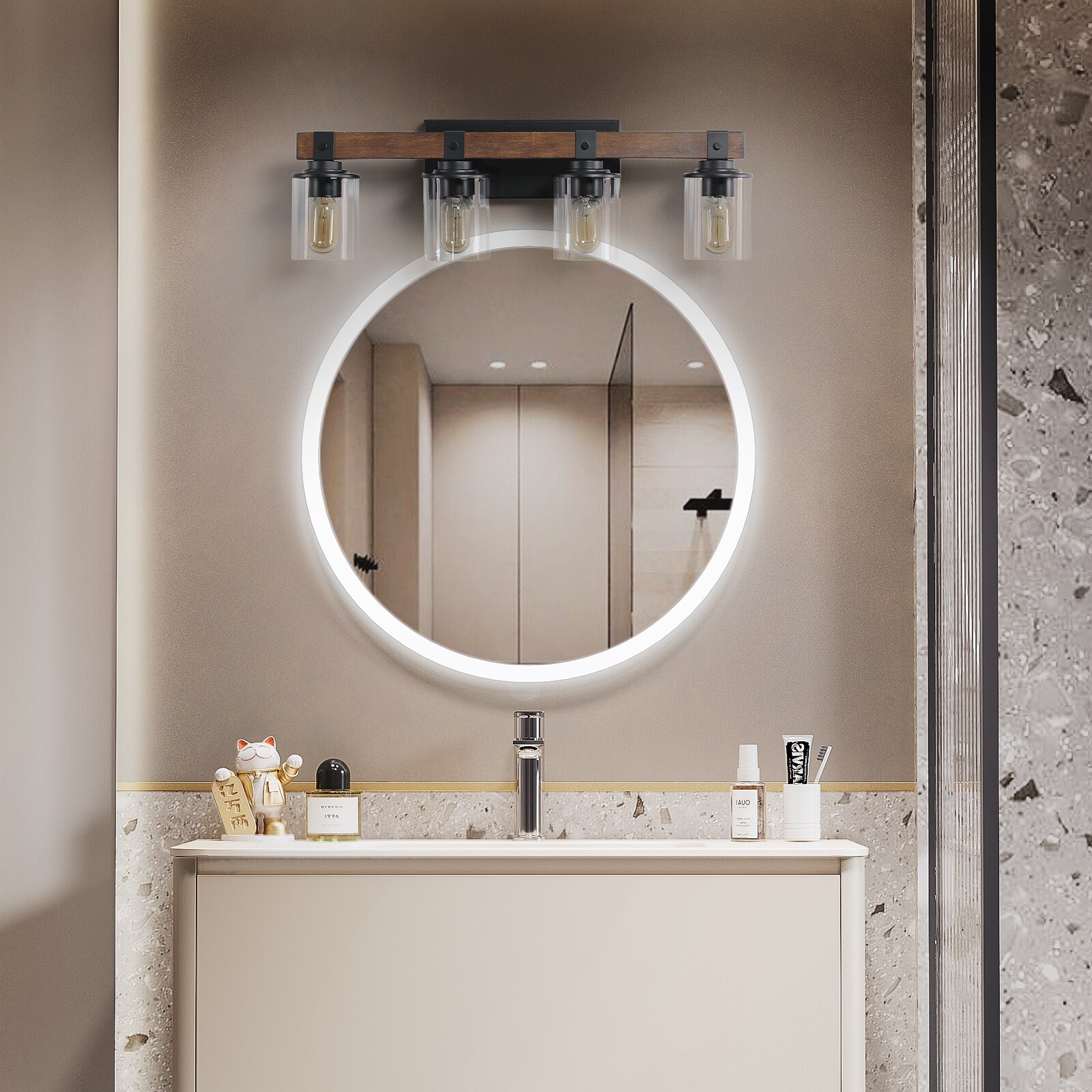 GDFStudio 27 Inch Rustic 4 Light Vanity Light Industrial Bathroom Wall ...