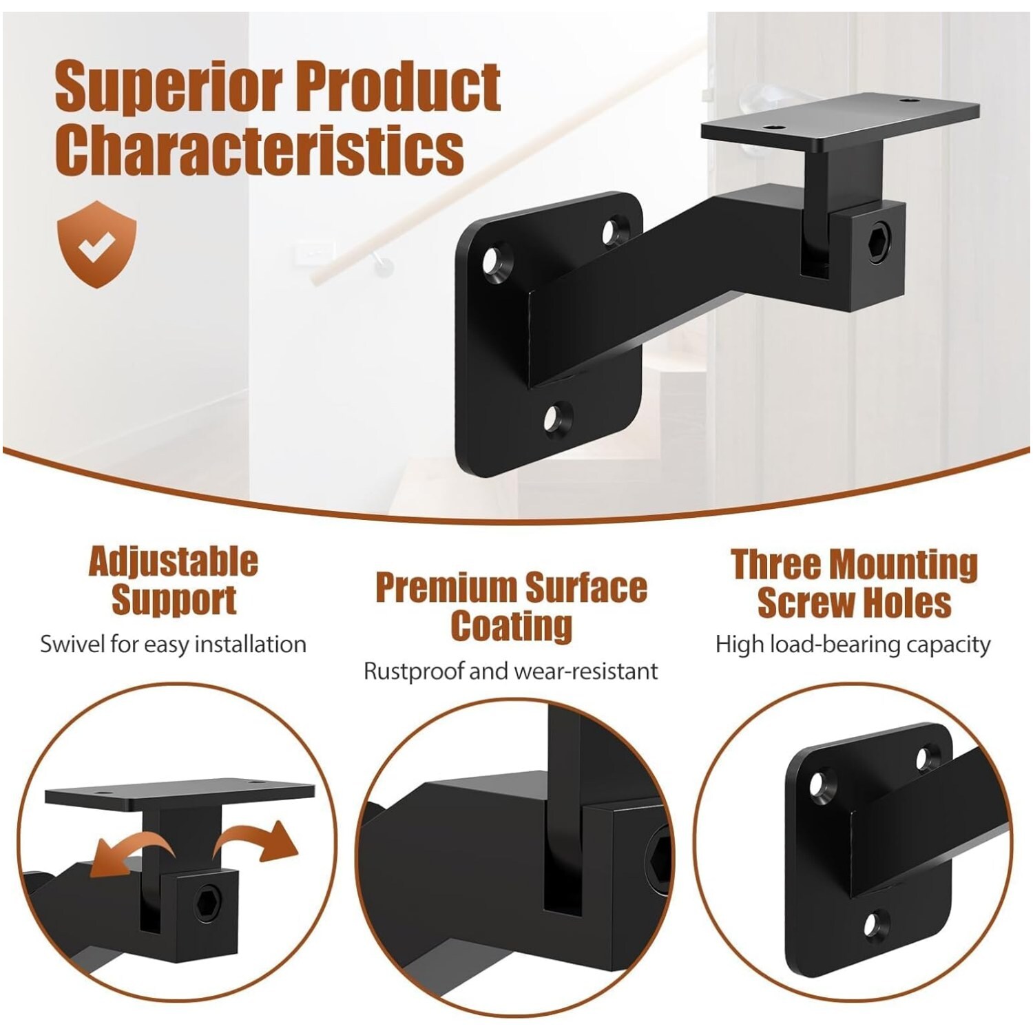 Wudkey 4-Pack Adjustable Handrail Brackets for Stairs Stainless Steel ...