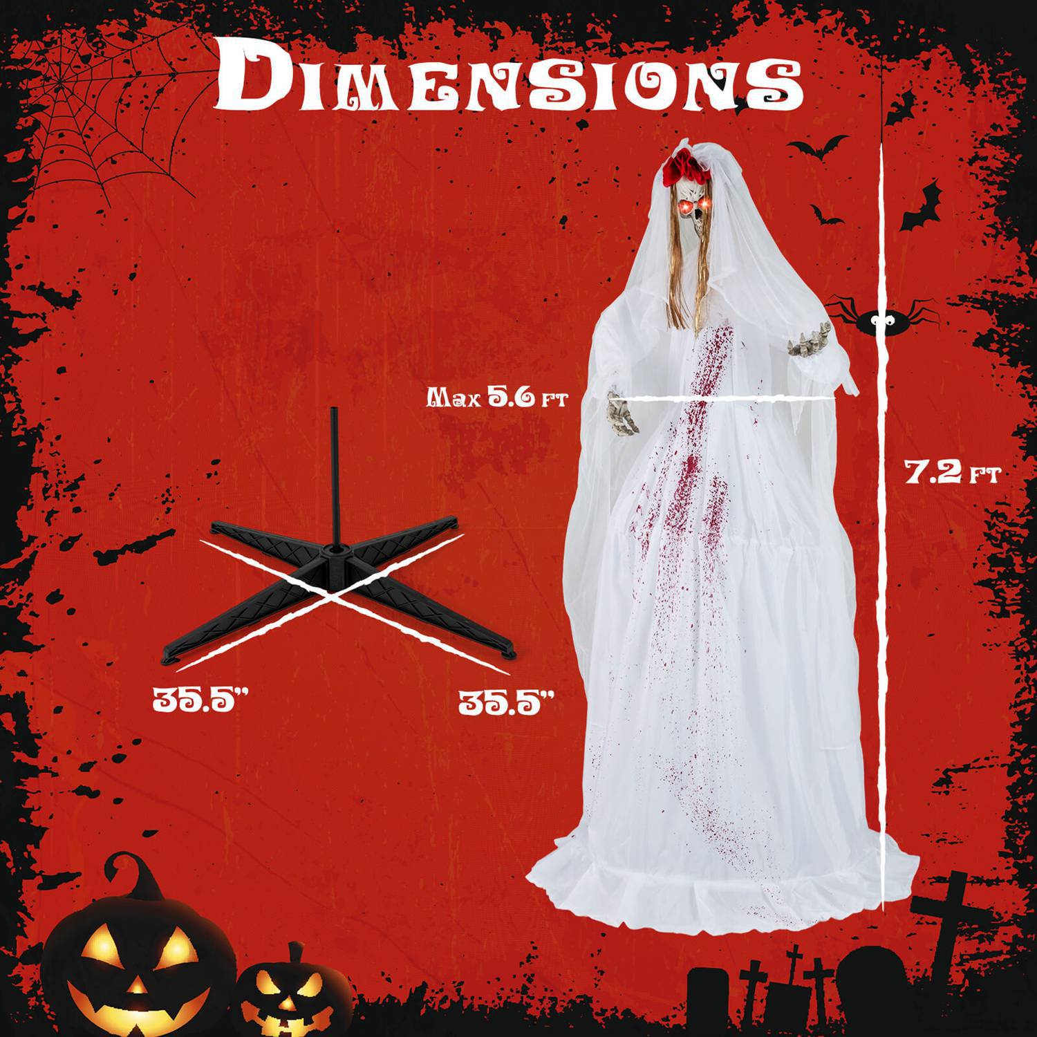 Costway Halloween Animatronic Standing Bride 7.2 FT Haunted House ...
