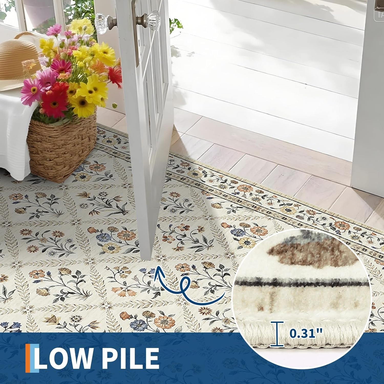 Garvee Large Area Rugs 10x13 Washable Rug for Spring Farmhouse Floral ...