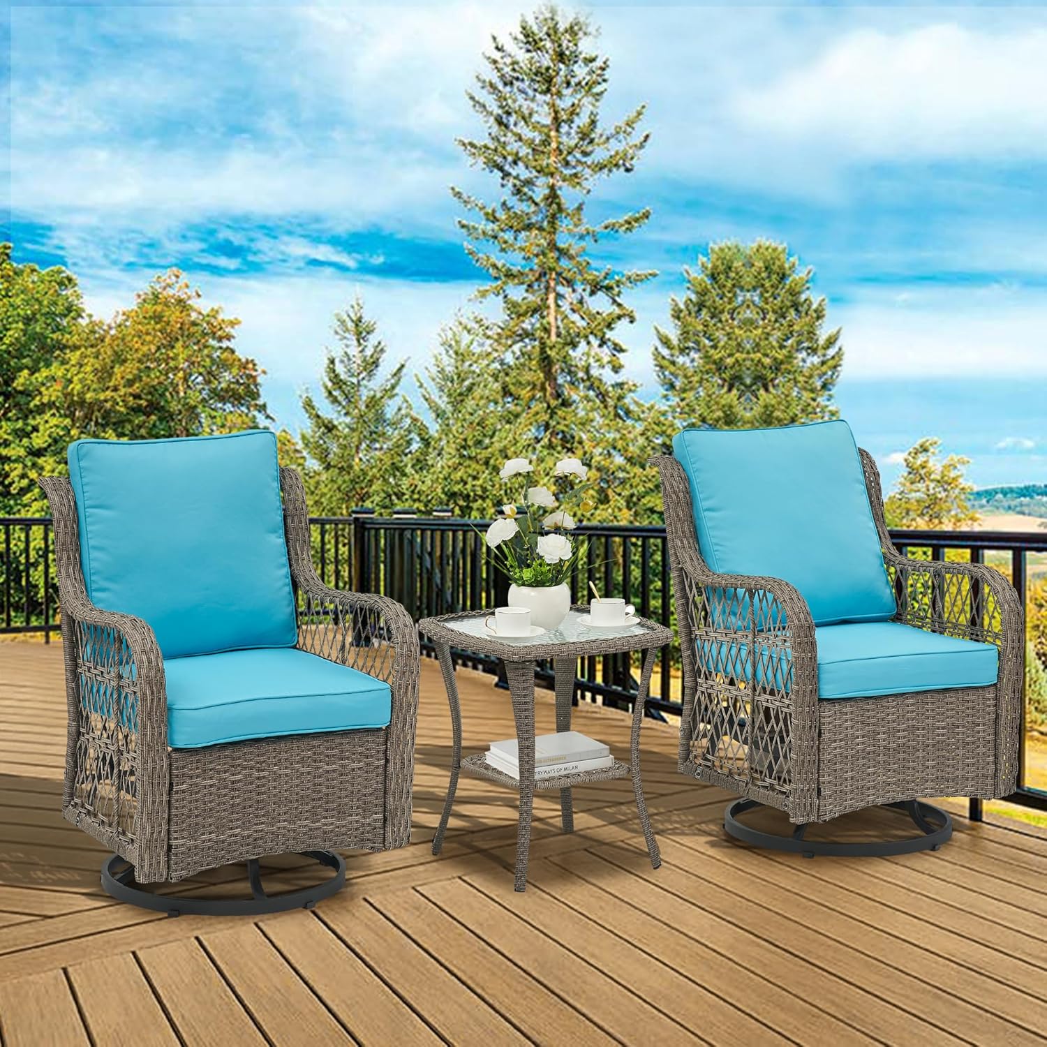 GarveeLife 3 Piece Swivel Rocking Chairs and Table with Thick Cushions ...