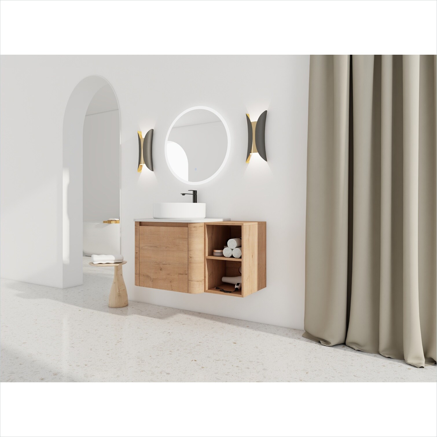Naturefalls Plywood wall-mounted bathroom vanity with ceramic sink and ...
