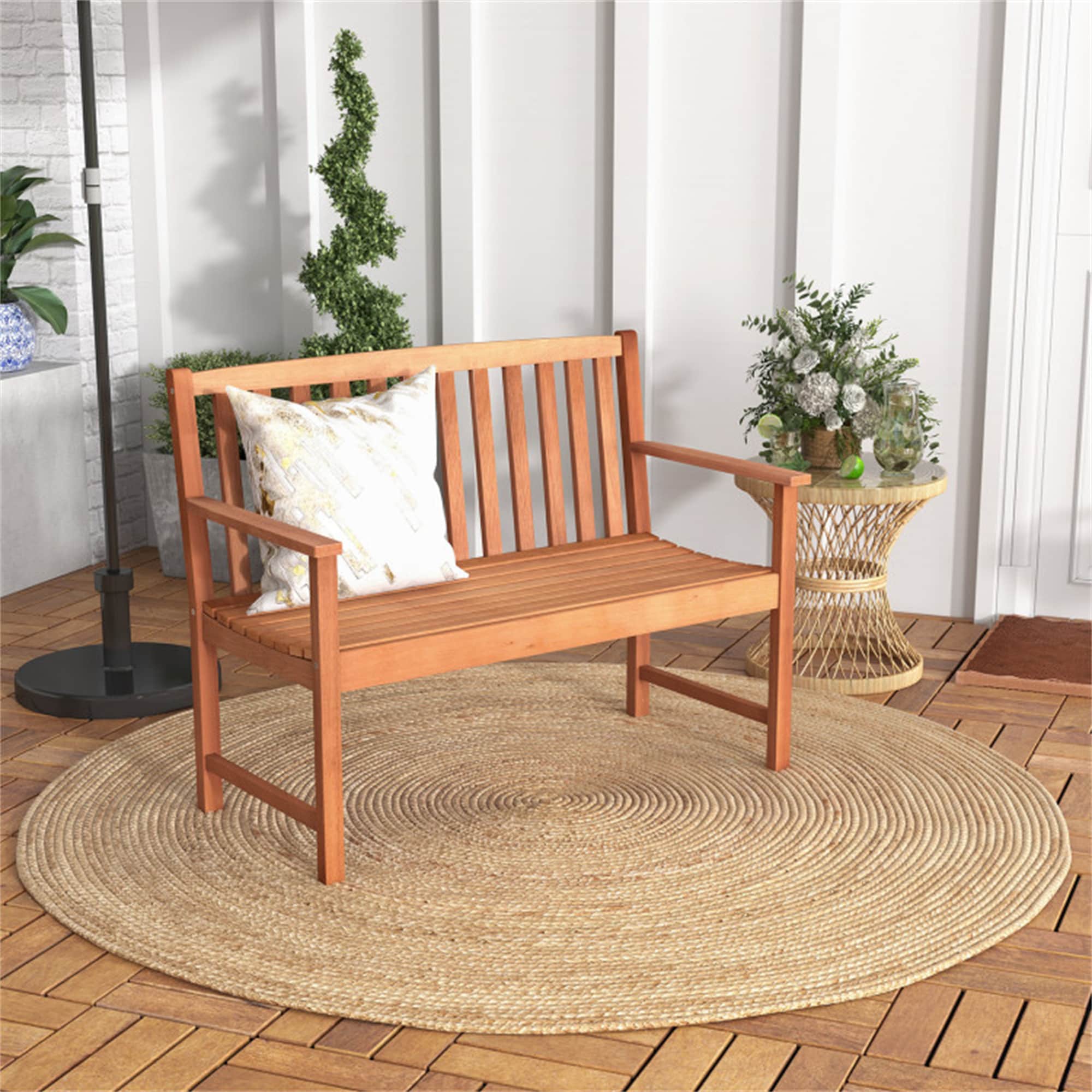 BABOOM Patio Wood Bench 48-in W x 35-in H Natural Eucalyptus Garden ...