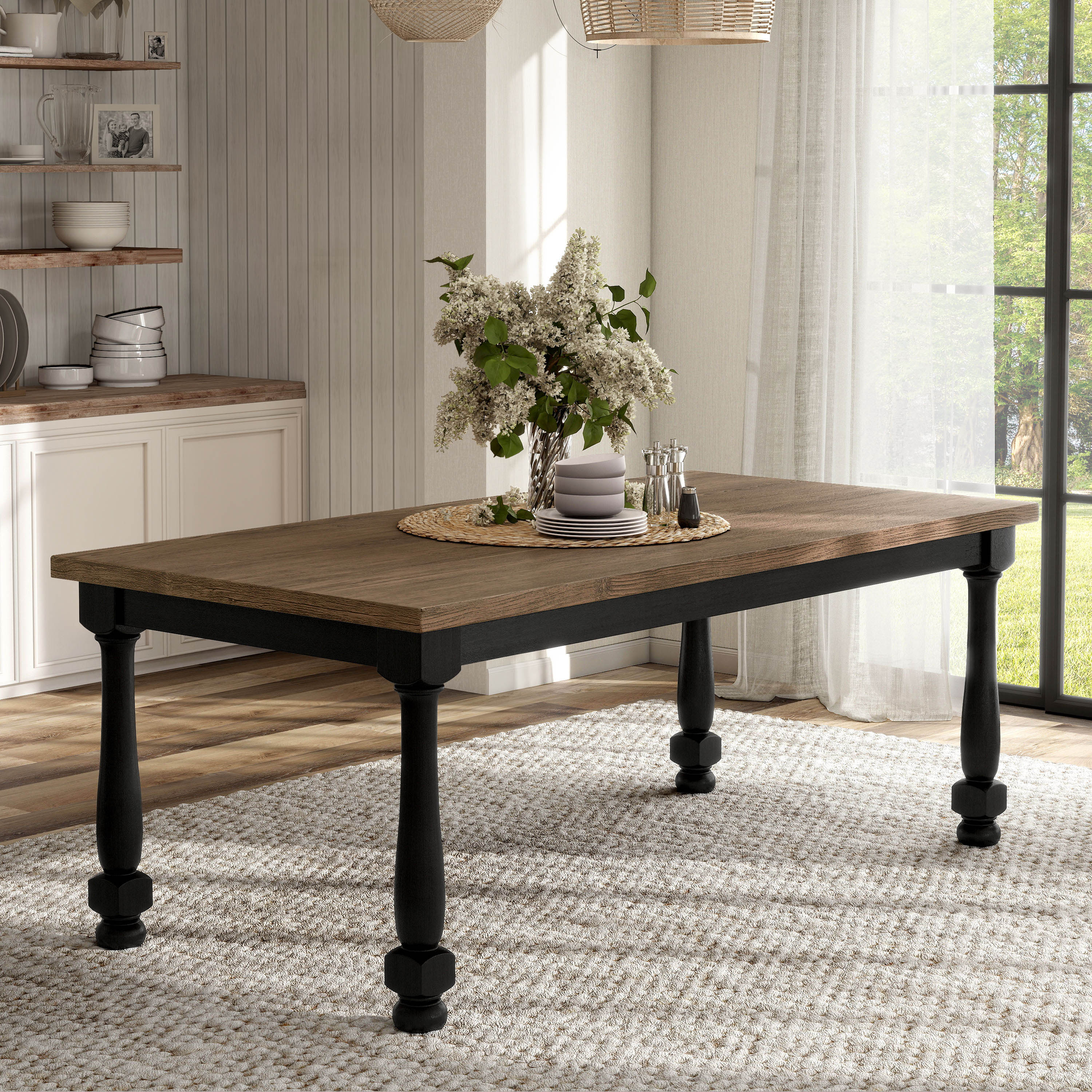 Furniture of America Windcrest Black Farmhouse Wood Dining Table, with ...