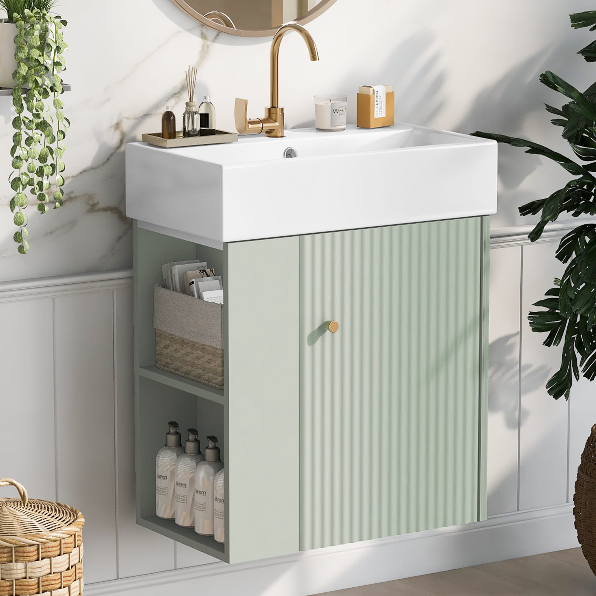 Wooakway 21.6 Inch Modern Floating Bathroom Vanity with Ceramic Basin ...