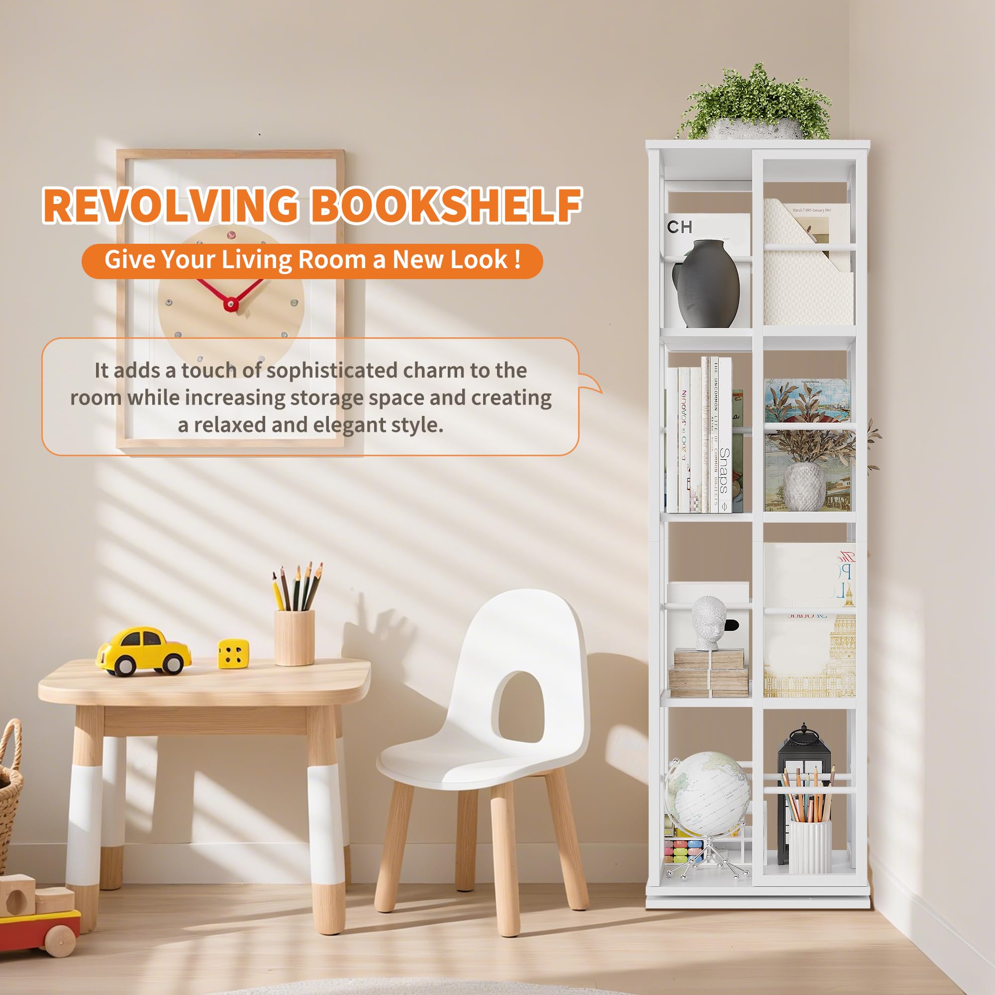 Garvee 54 Inch Tall Rotating Bookshelf Tower Four Tier Corner Shelf ...