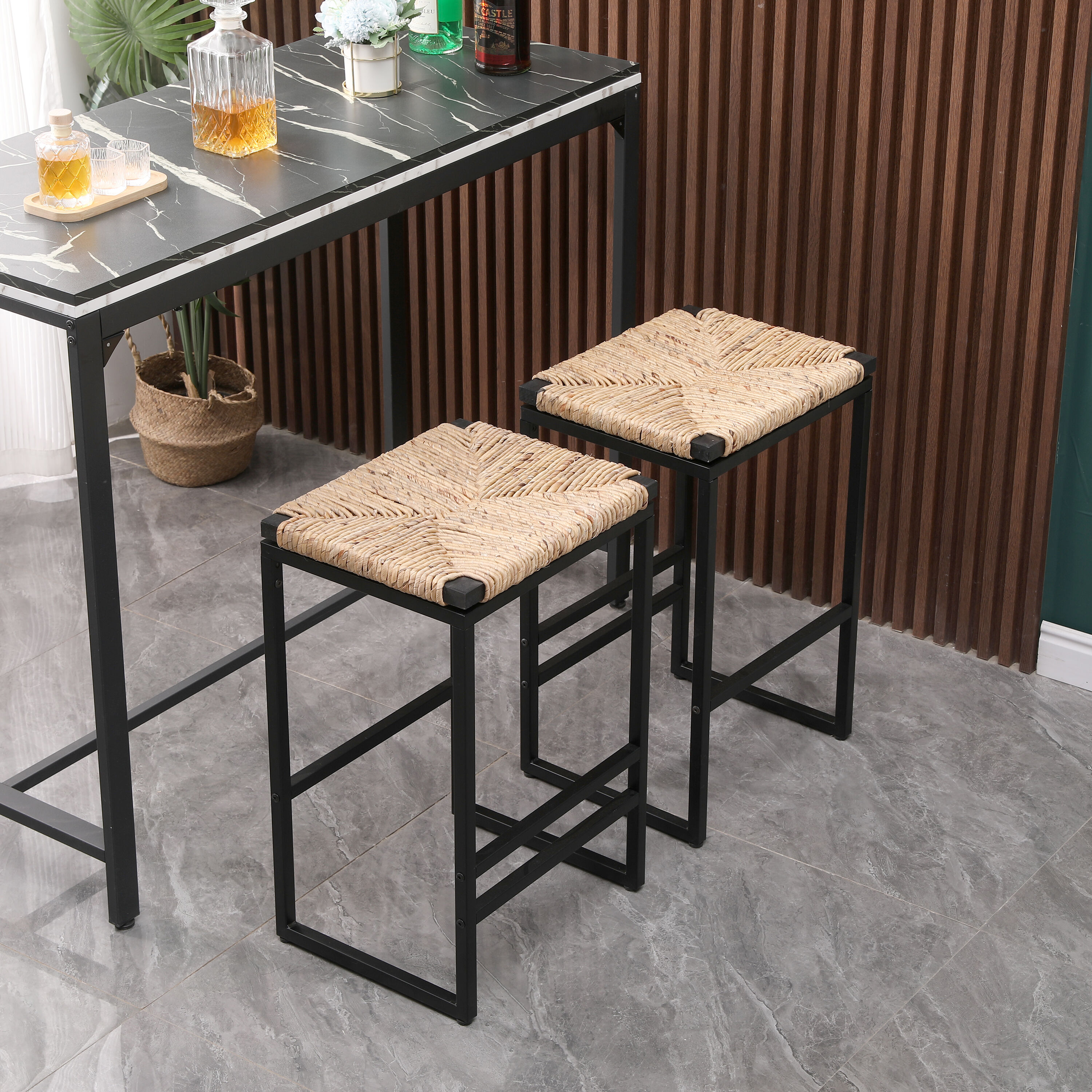 GDFStudio Aurelia Farmhouse Handwoven Water Hyacinth Counter Height Bar ...