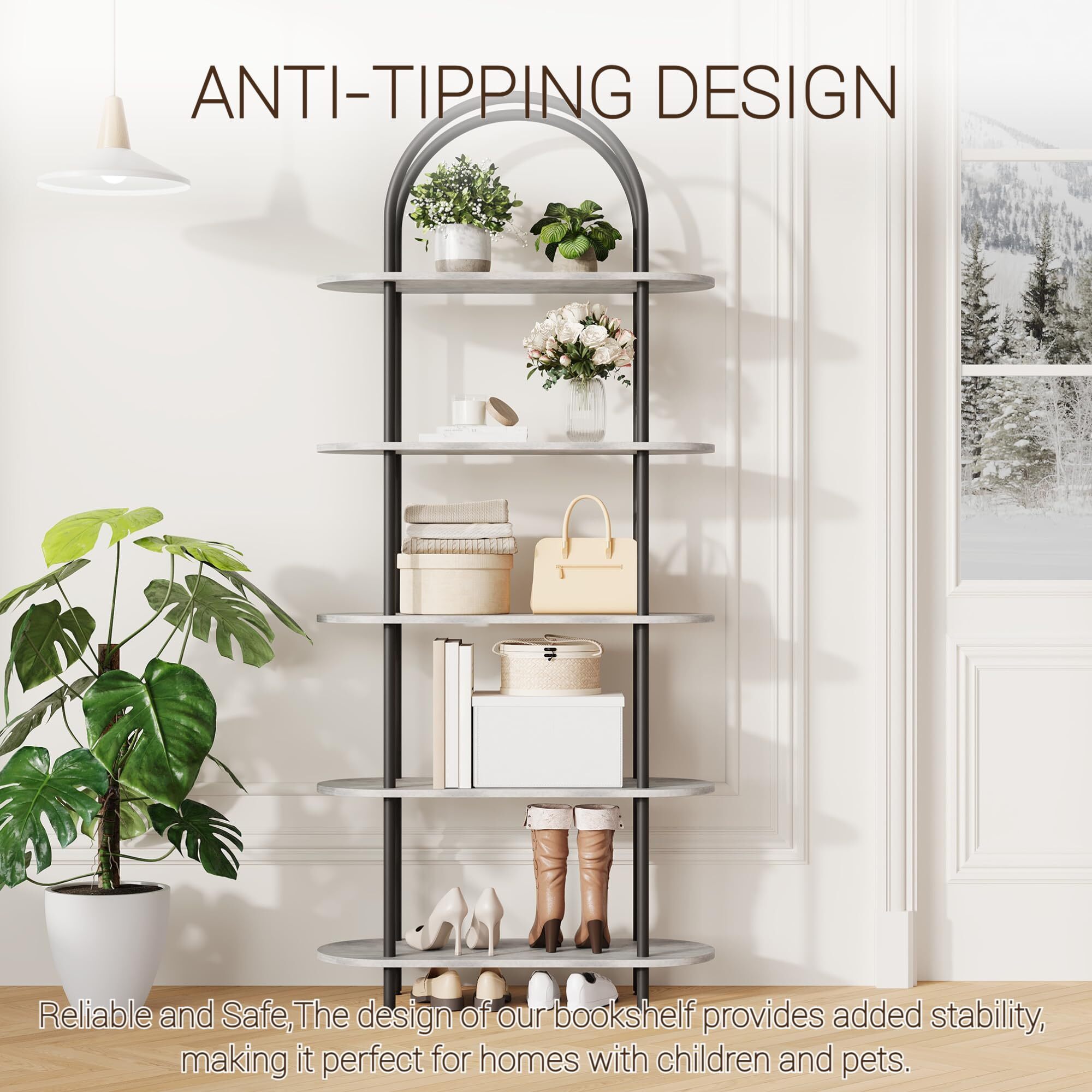 GarveeLife 71inch Arched Bookshelf 5 Tier Open Bookcase Freestanding ...