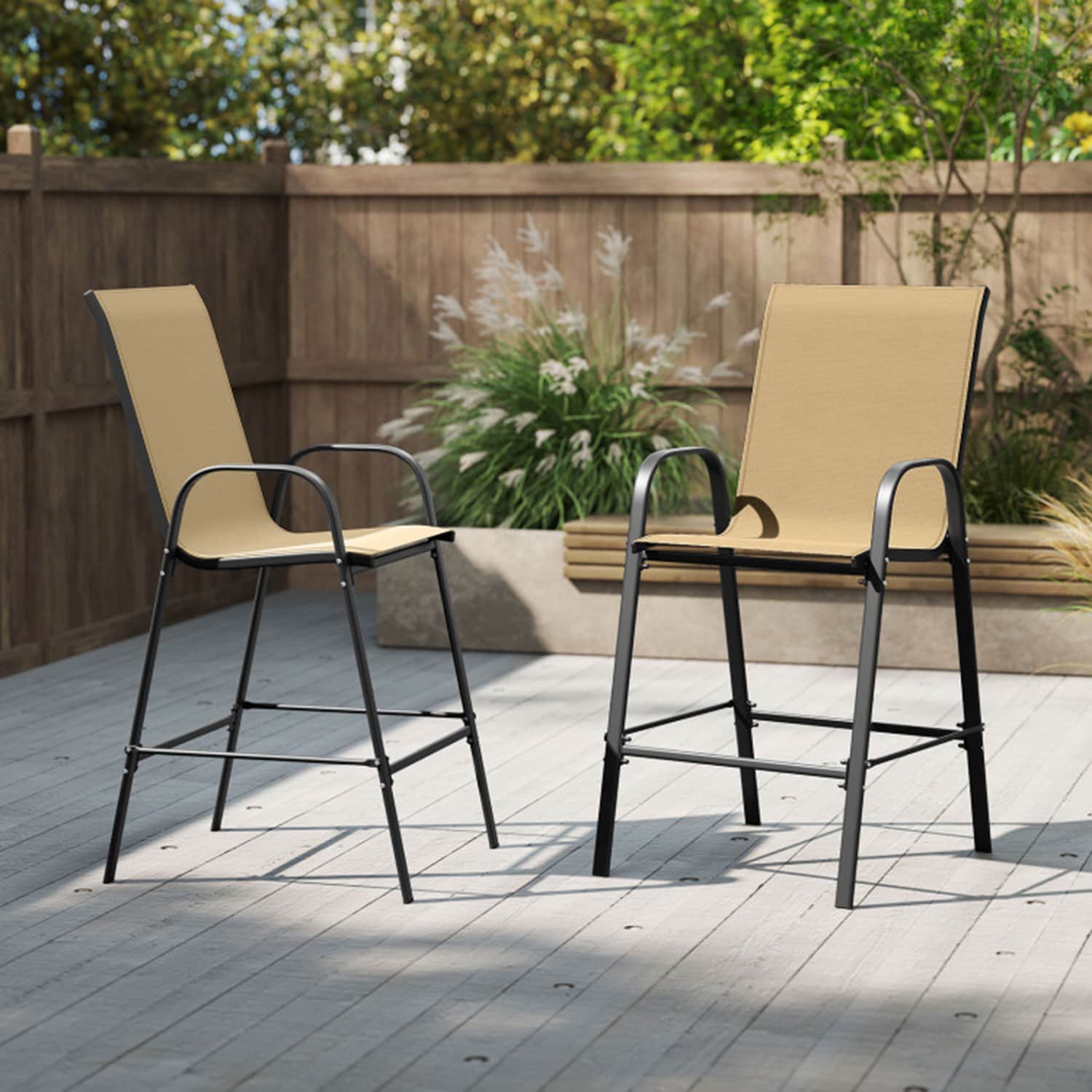 Mondawe Set of 2 Black Metal Frame Stationary Bar Stool Chair with Off ...
