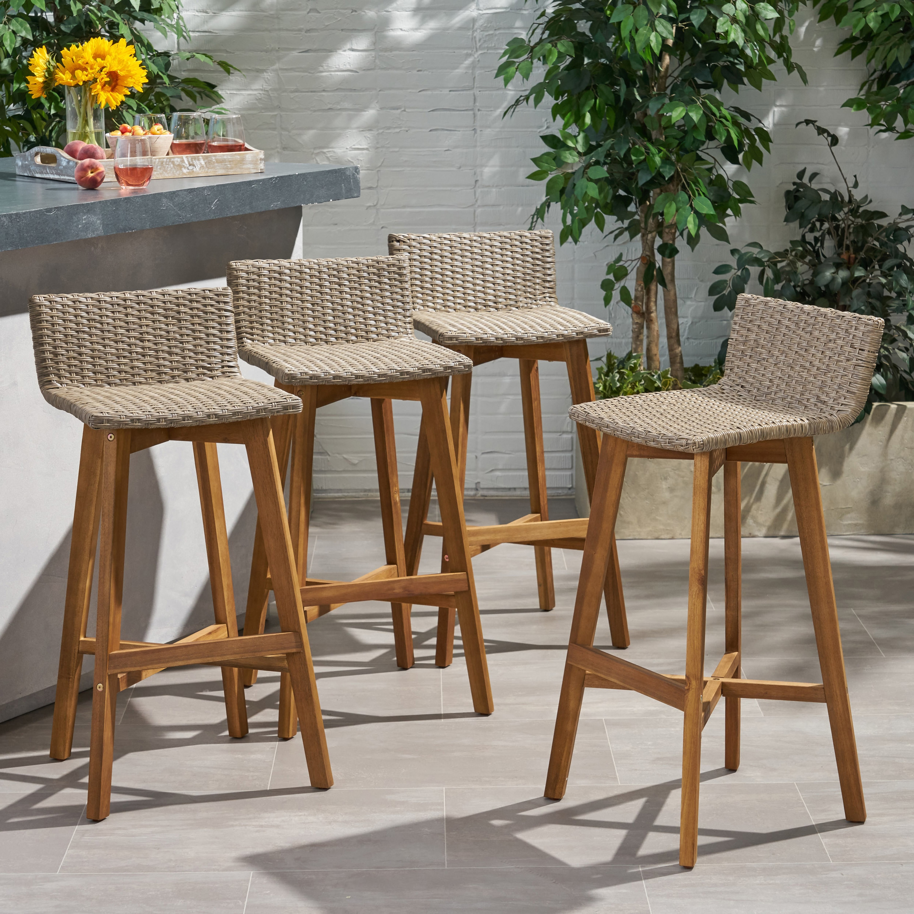 Best Selling Home Decor Glory Set of 4 Rattan Brown Wood Frame ...