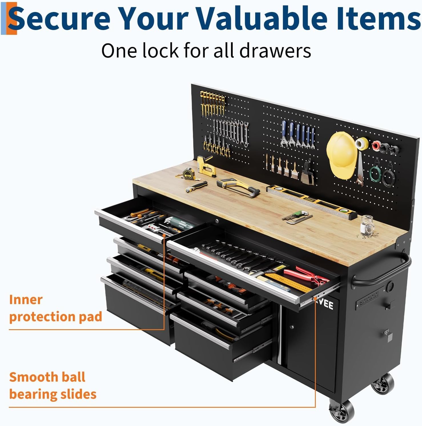 IdealHouse 60 in Rolling Tool Chest with 10 Drawers and Pegboard Mobile ...