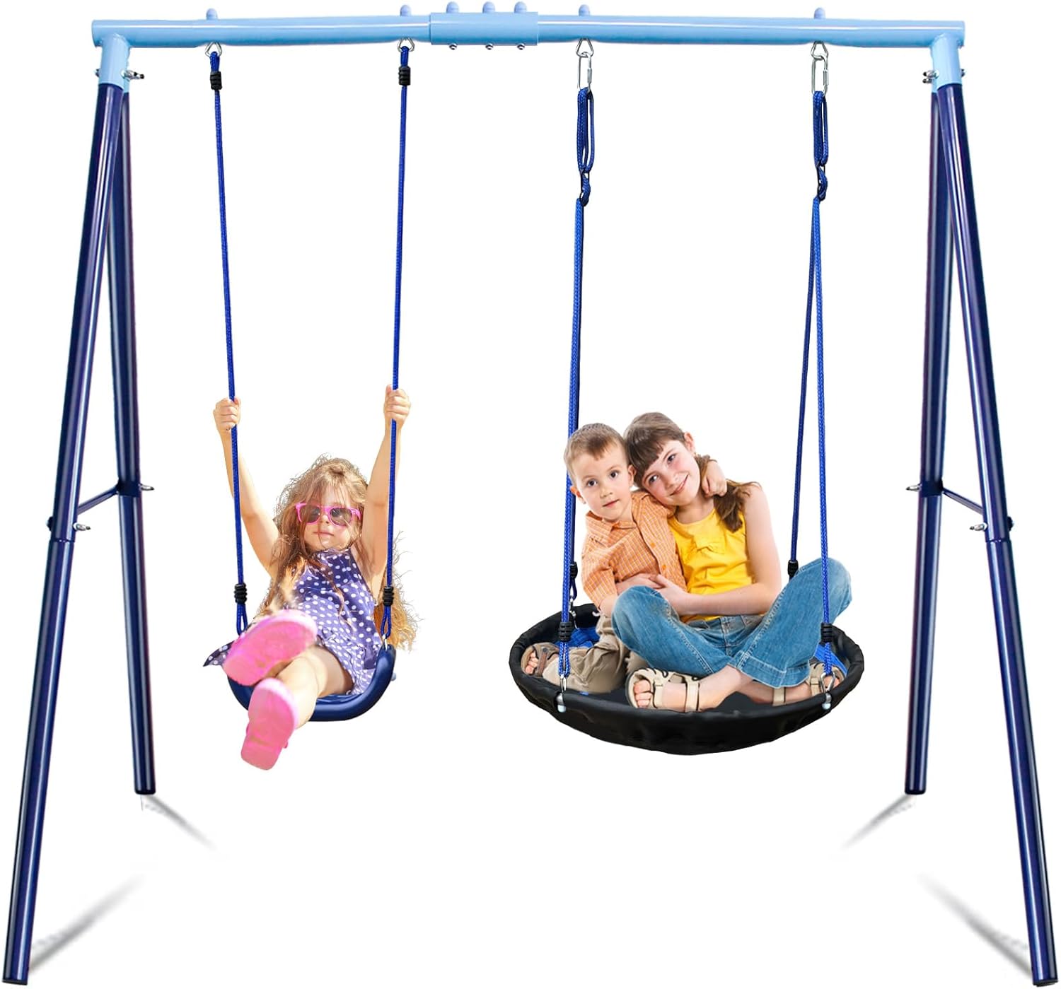 JYGOPLA 2 Seat Swing Set for Backyard Metal A Frame Holds 440 lbs 1 ...
